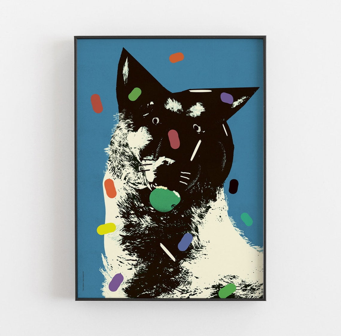 Big Dog with Apple in Muzzle Blue Animal Portrait Art, Unframed Canvas ...