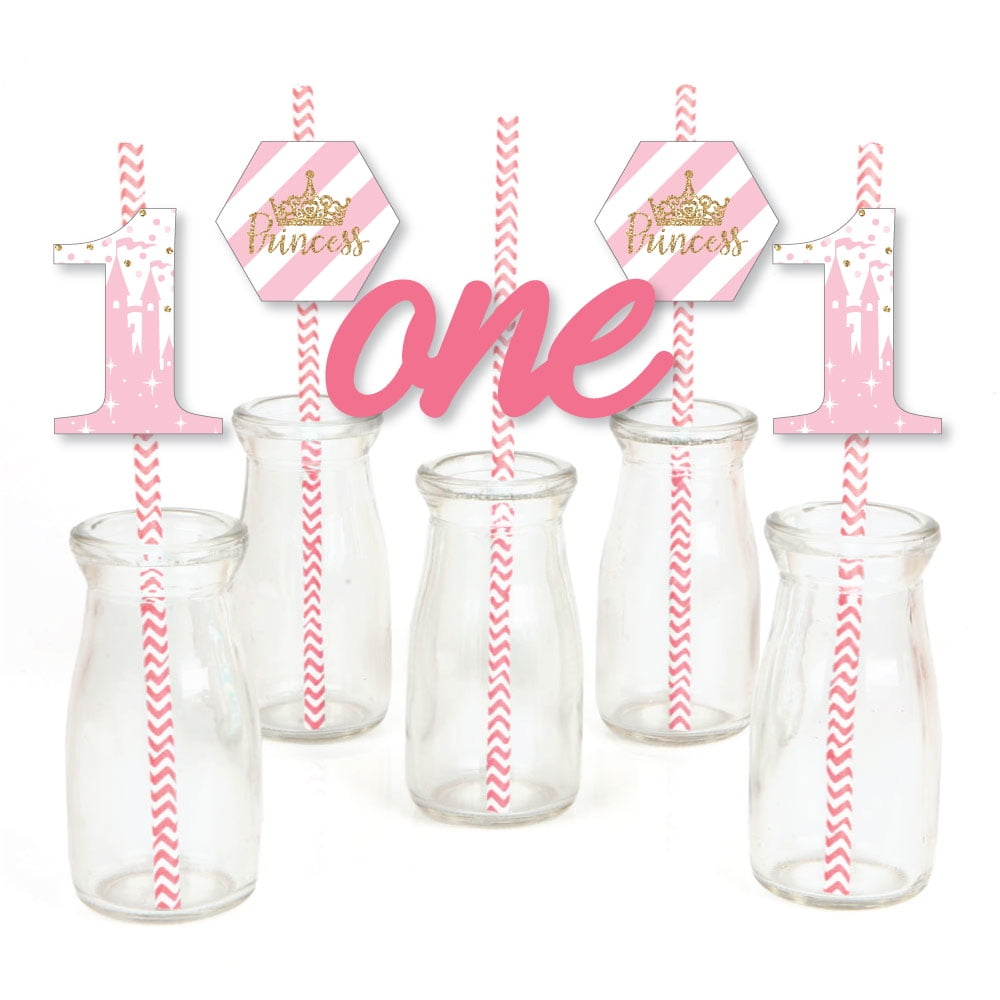 Big Dot of Happiness 1st Birthday Little Princess Crown - Paper Straw ...