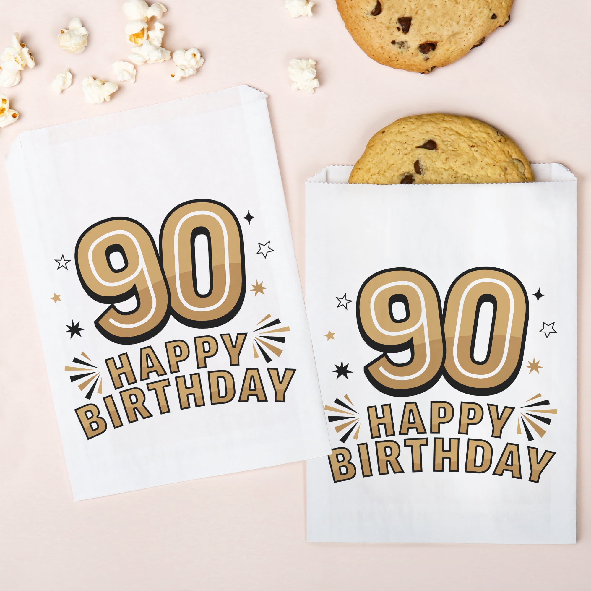 Big Dot of Happiness Adult 90th Birthday White Paper Treat Bags, Black ...