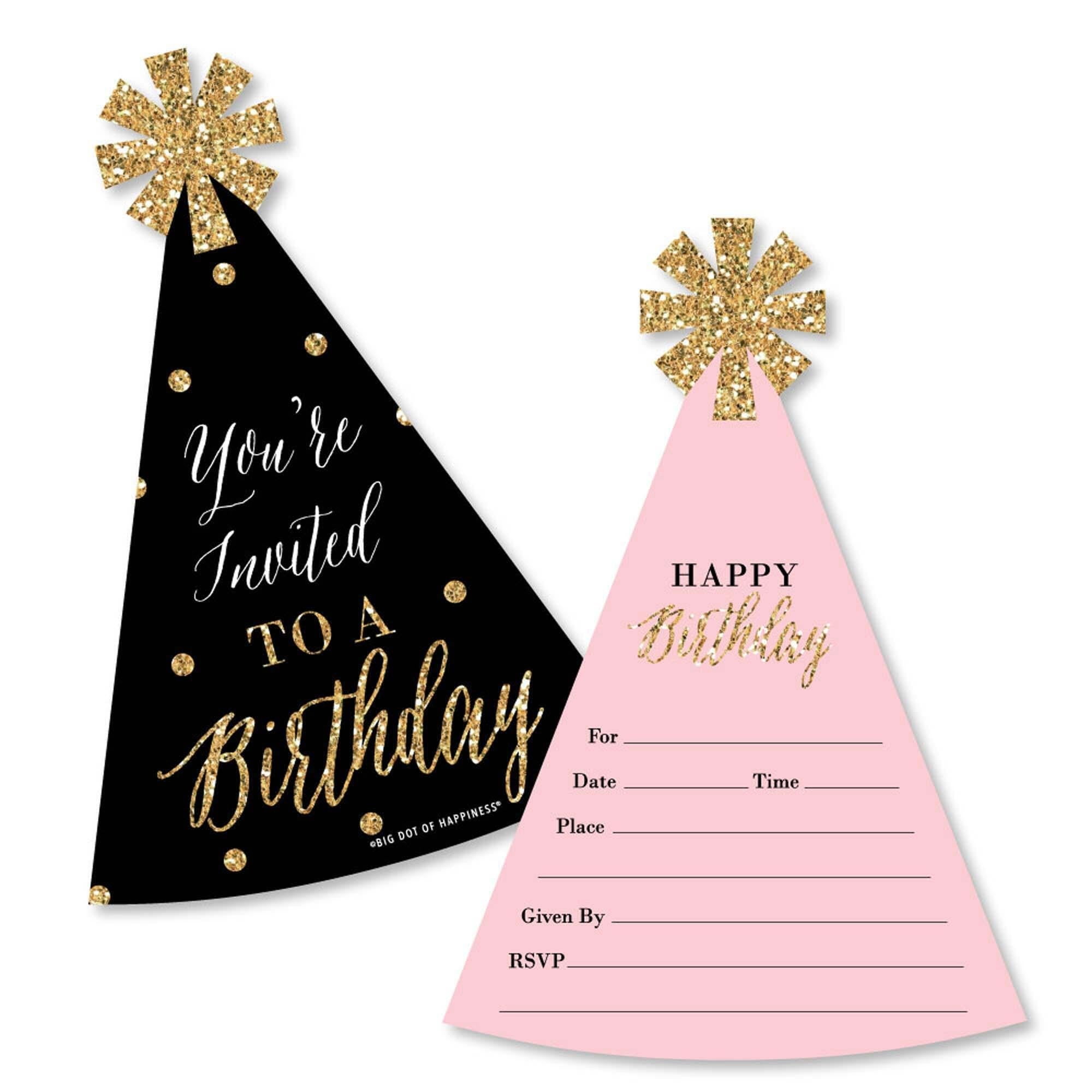 Big Dot of Happiness Chic Happy Birthday - Pink Black & Gold - Shaped ...