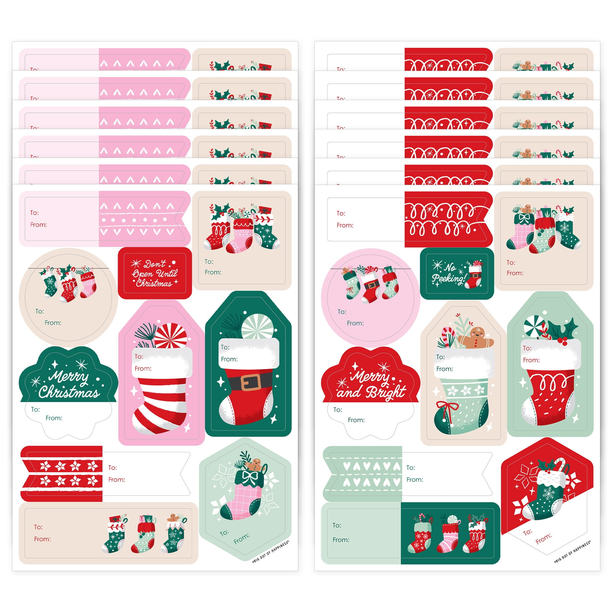 Big Dot of Happiness Christmas Stockings Gift Tag Stickers, Assorted ...