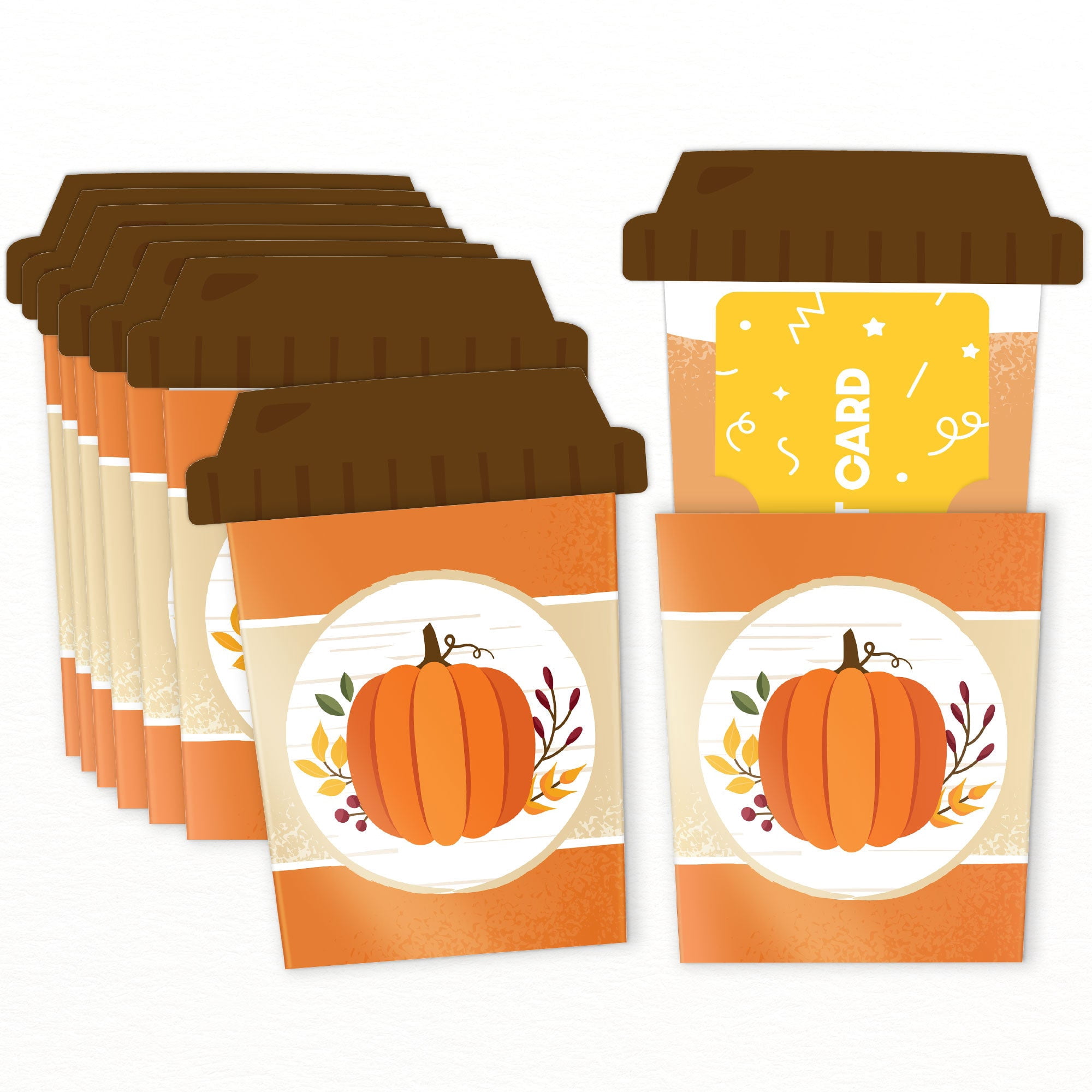 Big Dot of Happiness Fall Pumpkin Coffee Cup Gift Card Holders with ...