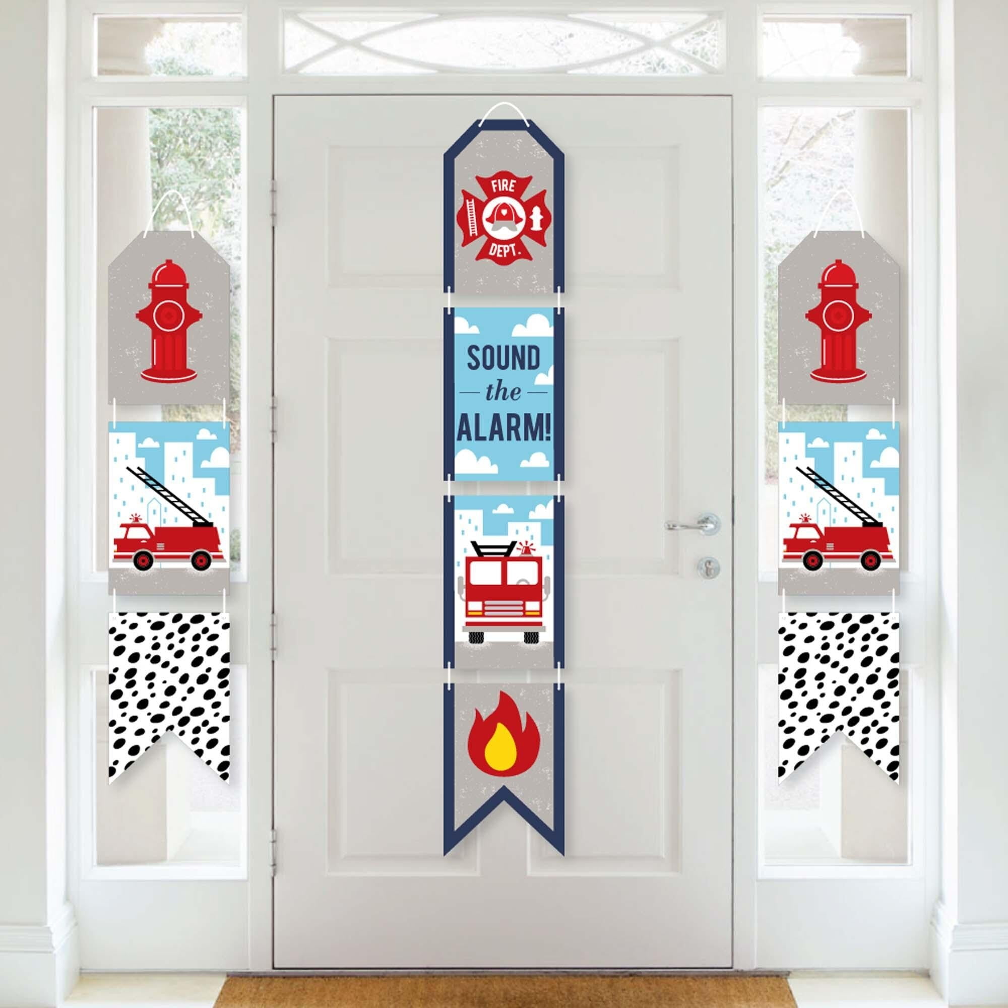 Big Dot of Happiness Fired Up Fire Truck - Hanging Vertical Paper Door Banners - Baby Shower or ...