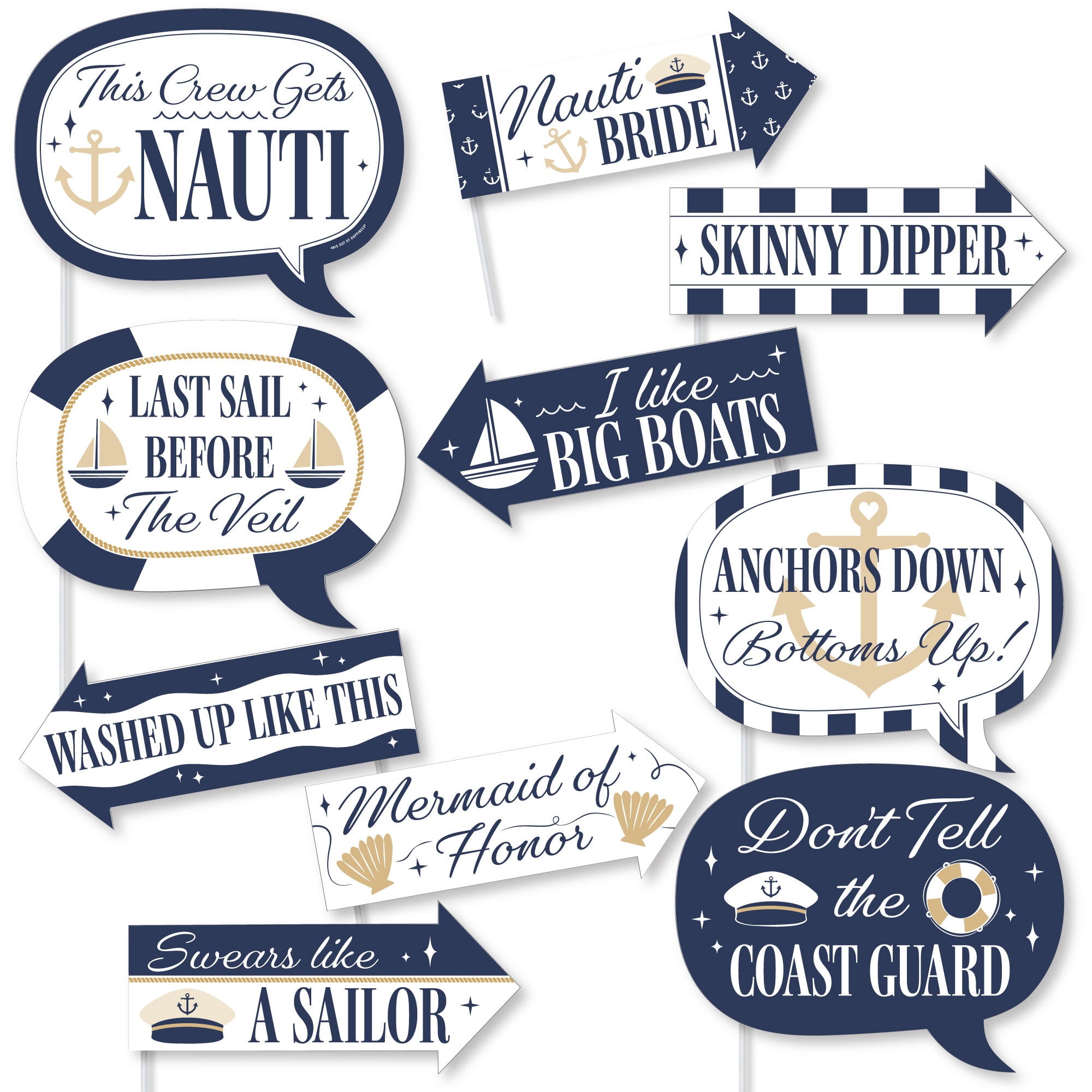 Big Dot of Happiness Funny Let's Get Nauti Photo Booth Props Kit ...
