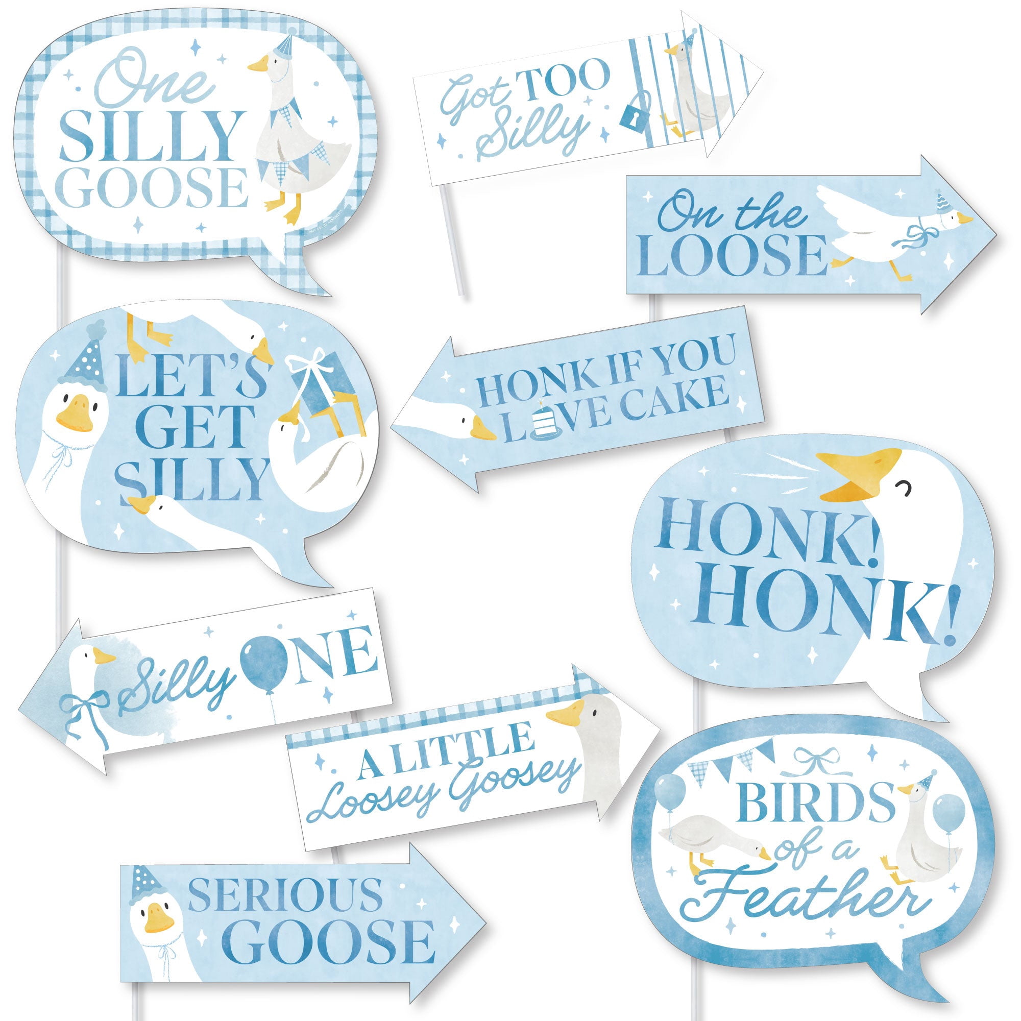 Big Dot of Happiness Funny One Silly Goose Blue Photo Booth Props Kit ...