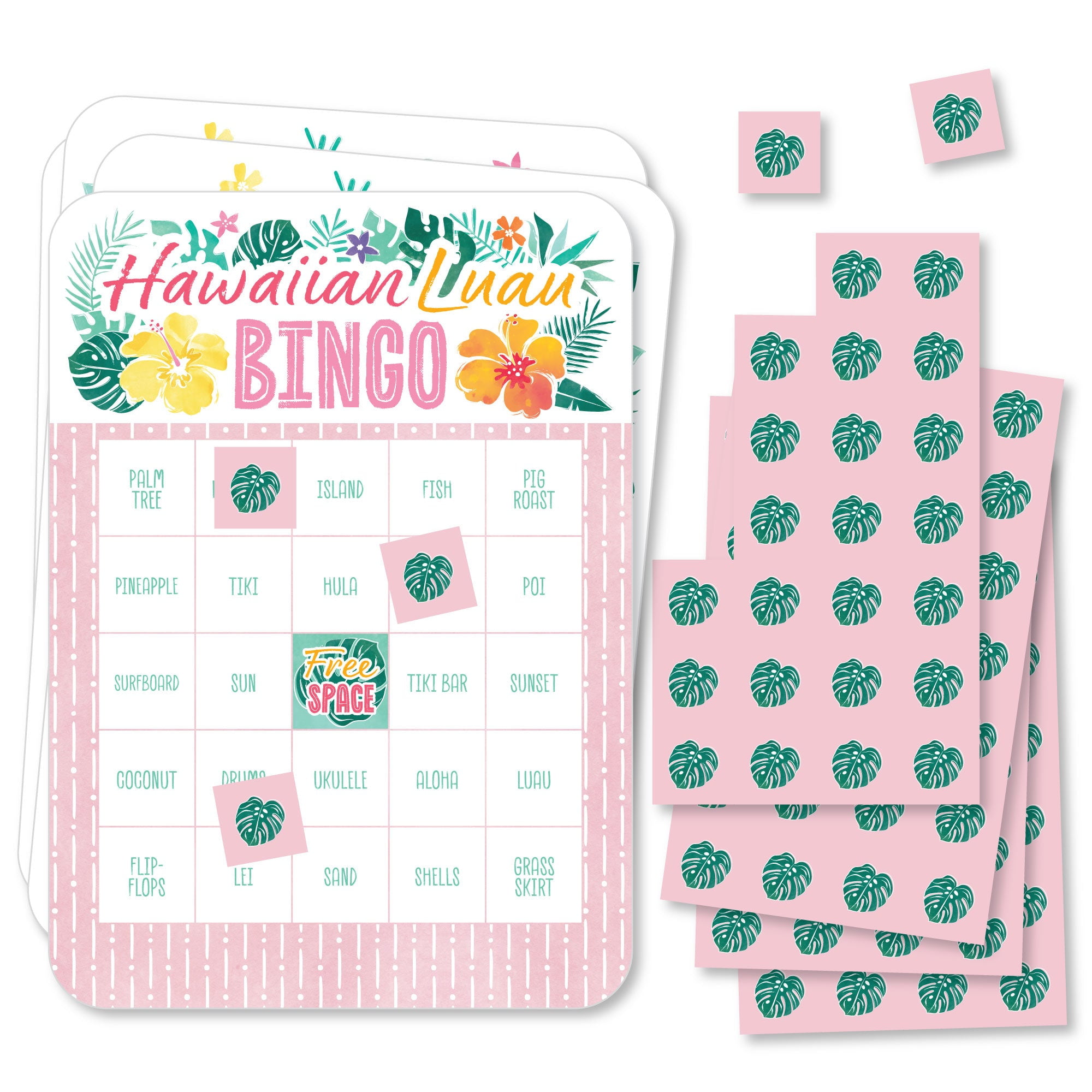 Big Dot of Happiness Hawaiian Luau Bingo Cards and Markers, Tropical ...