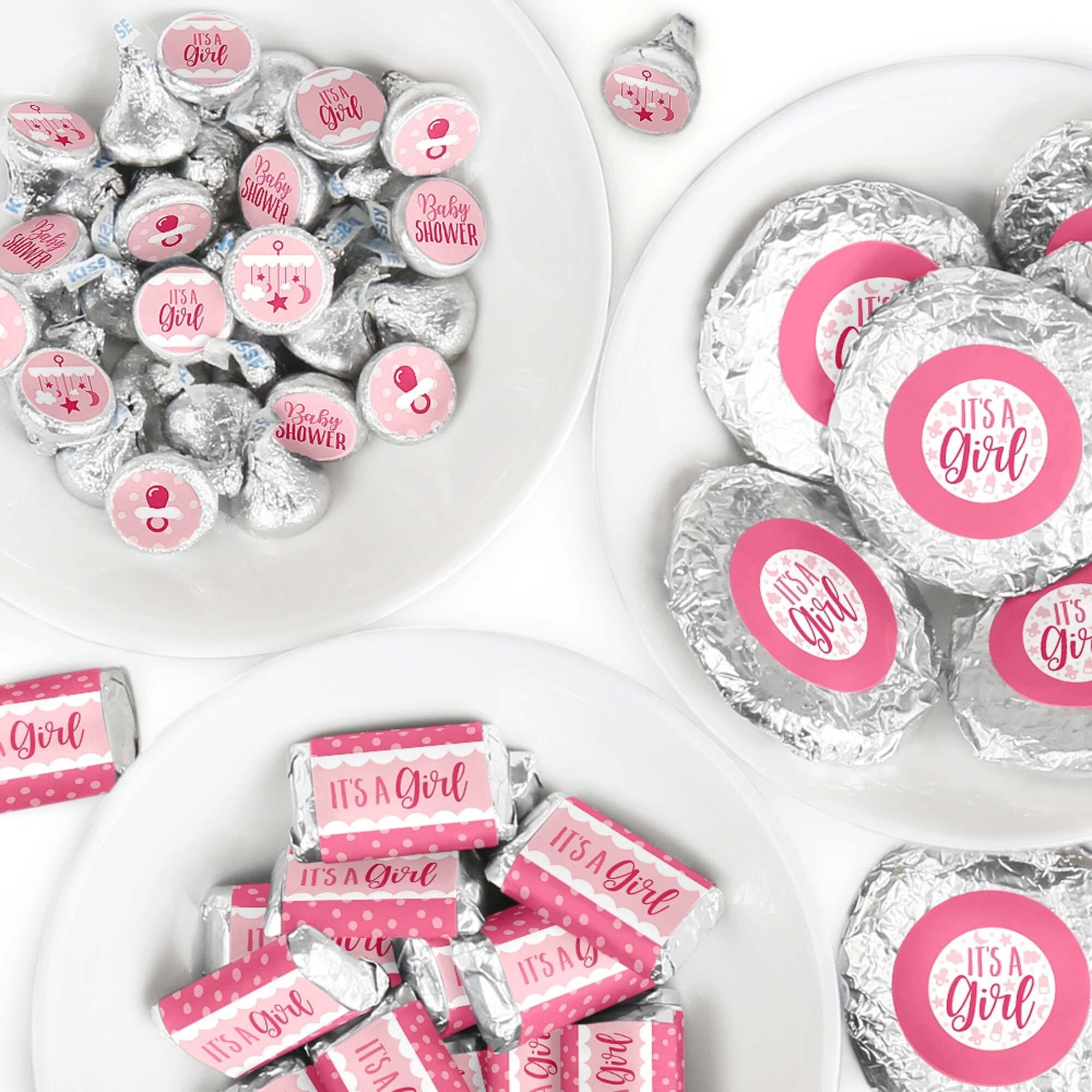 Big Dot of Happiness It's A Girl - Mini Candy Bar Wrappers, Round Candy ...