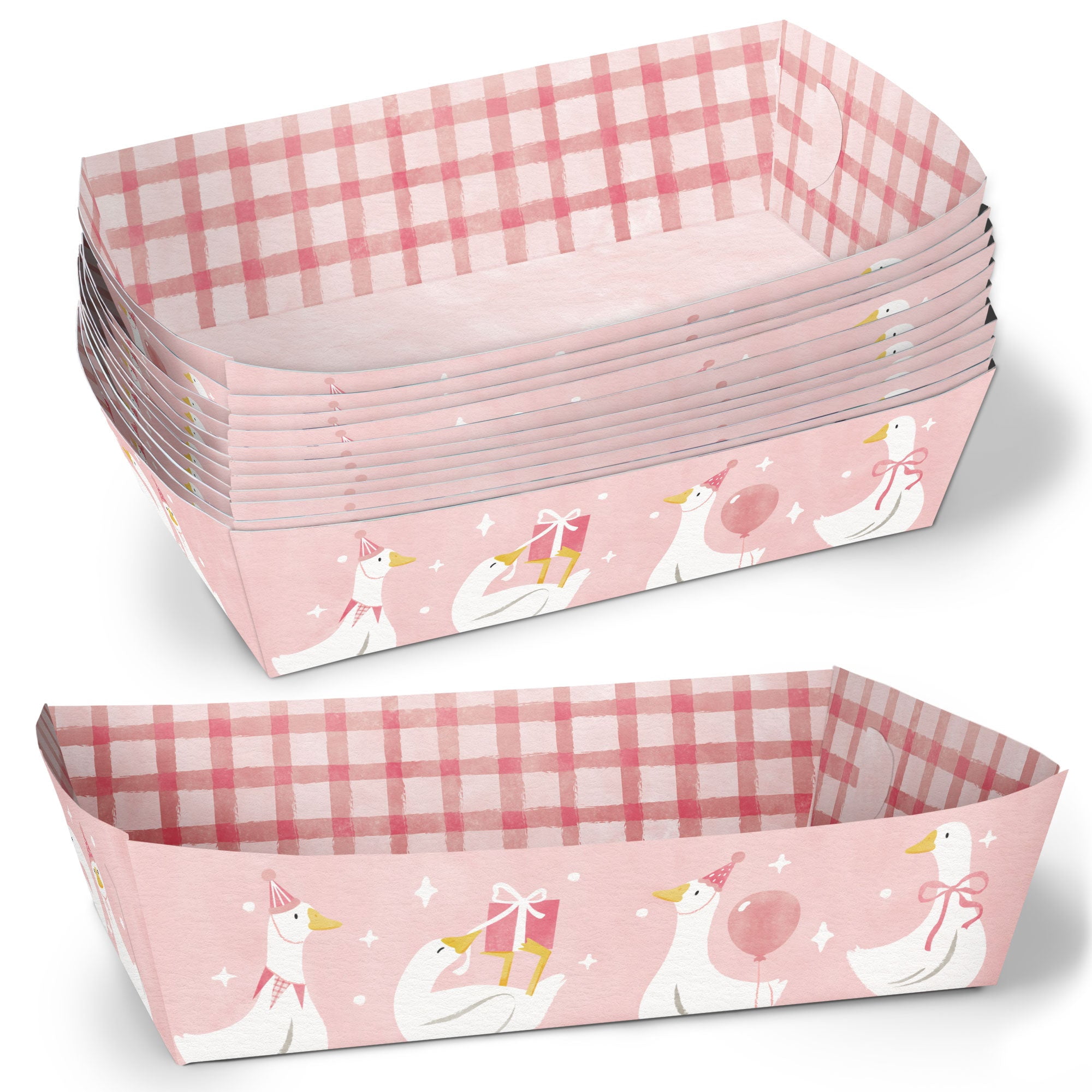 Big Dot of Happiness One Silly Goose Pink Paper Food Trays, Disposable ...