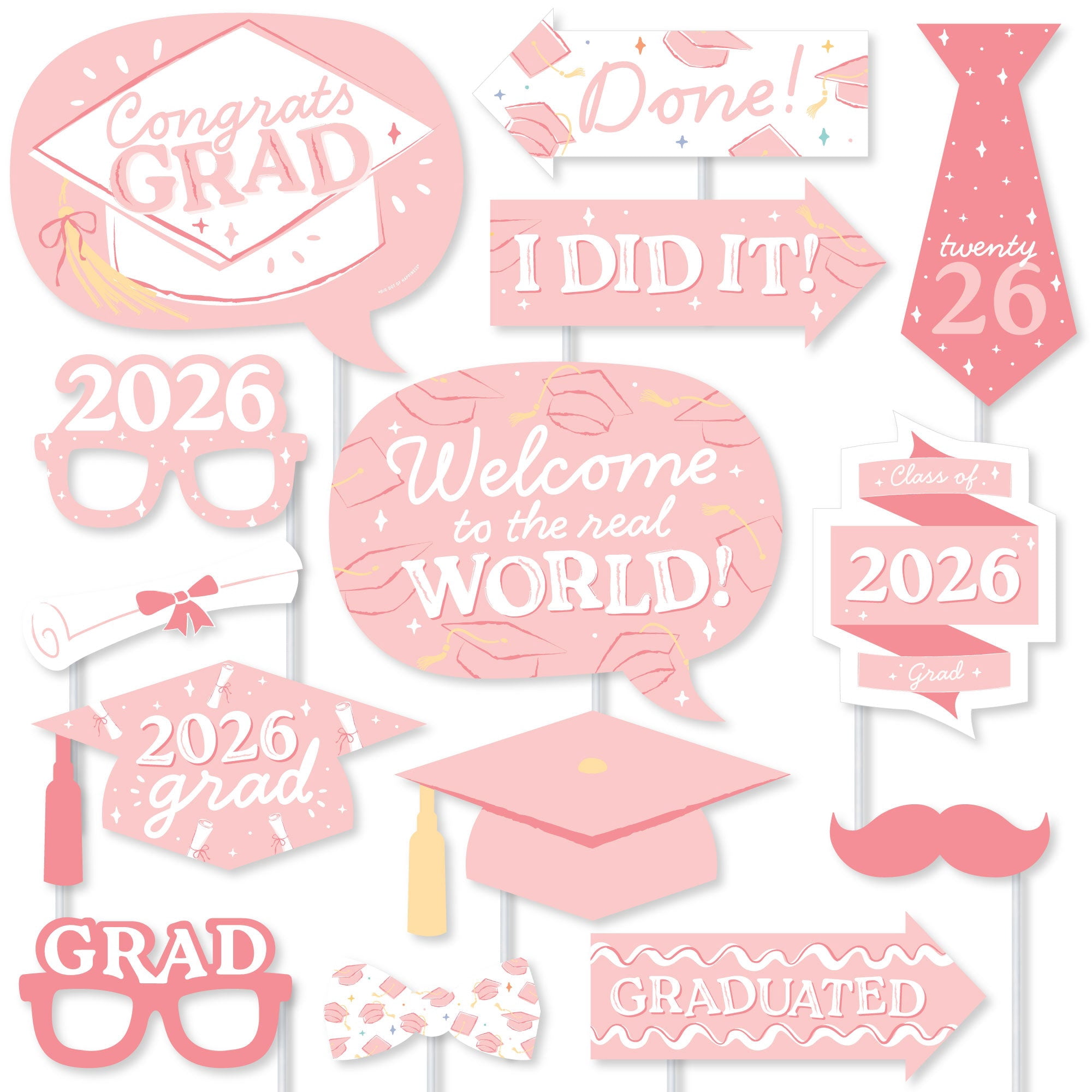 Big Dot of Happiness Pink Graduation Props for Photoshoot 2026, Set of ...