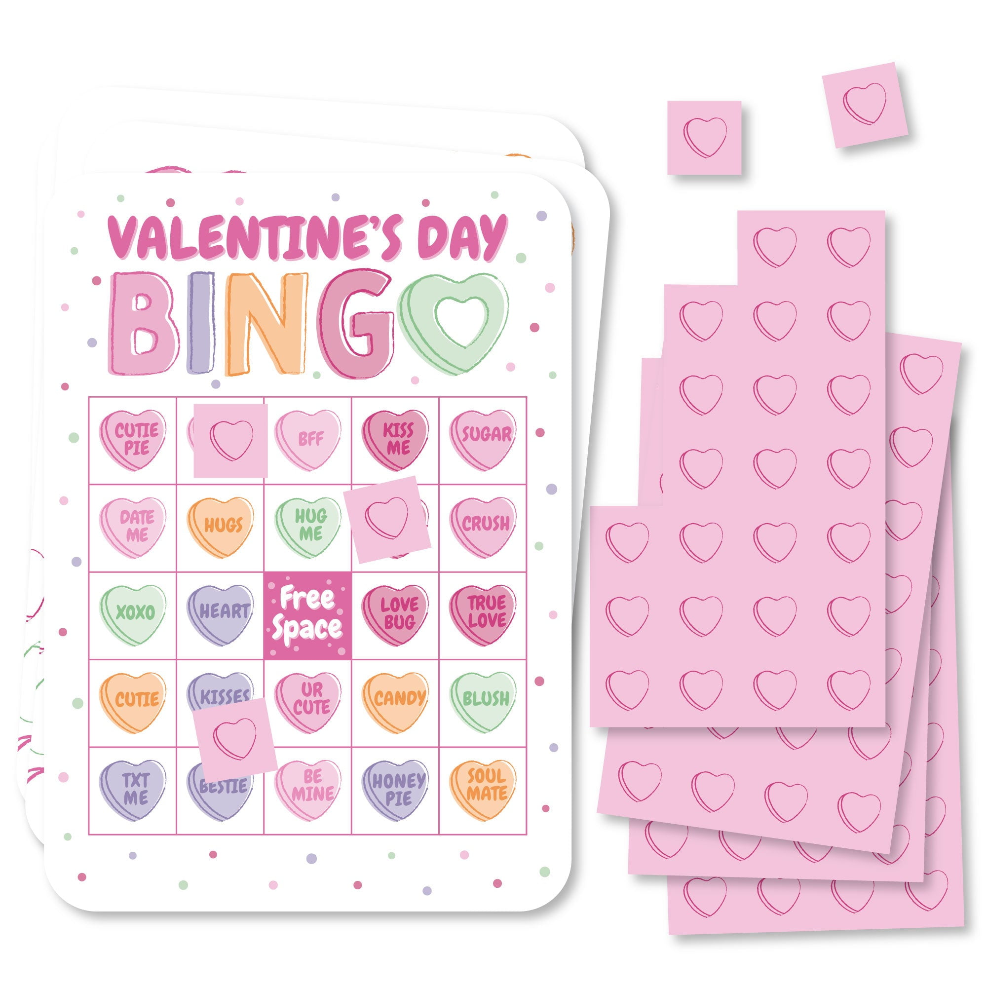 Big Dot of Happiness Valentine Hearts Bingo Game, Candy Hearts Picture ...