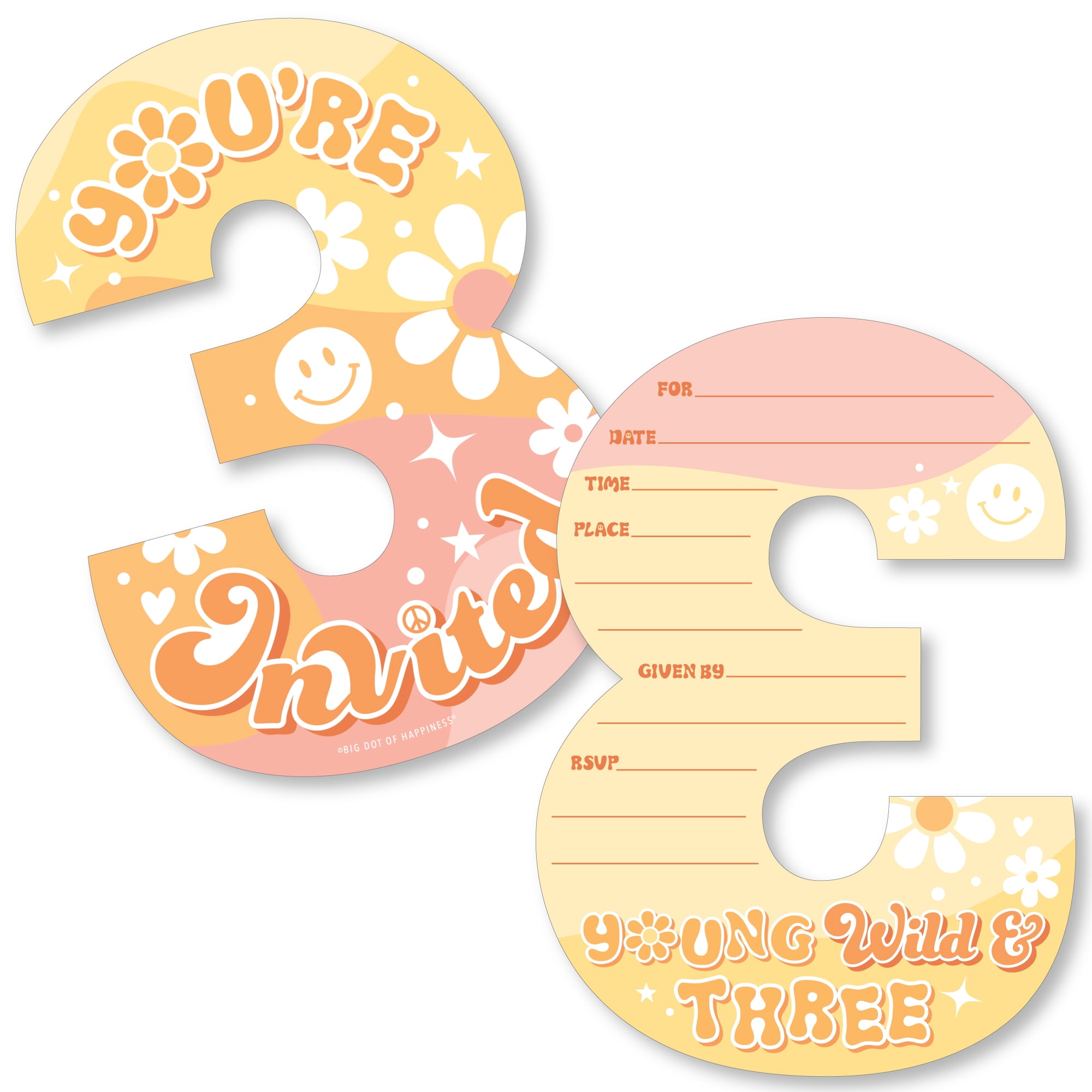 Big Dot of Happiness Young, Wild and Three - Shaped Fill-In Invitations ...