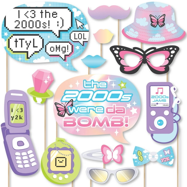 Big Dot of Happiness 00s Y2K - 2000s Party Photo Booth Props Kit - 20 Count - Walmart.com