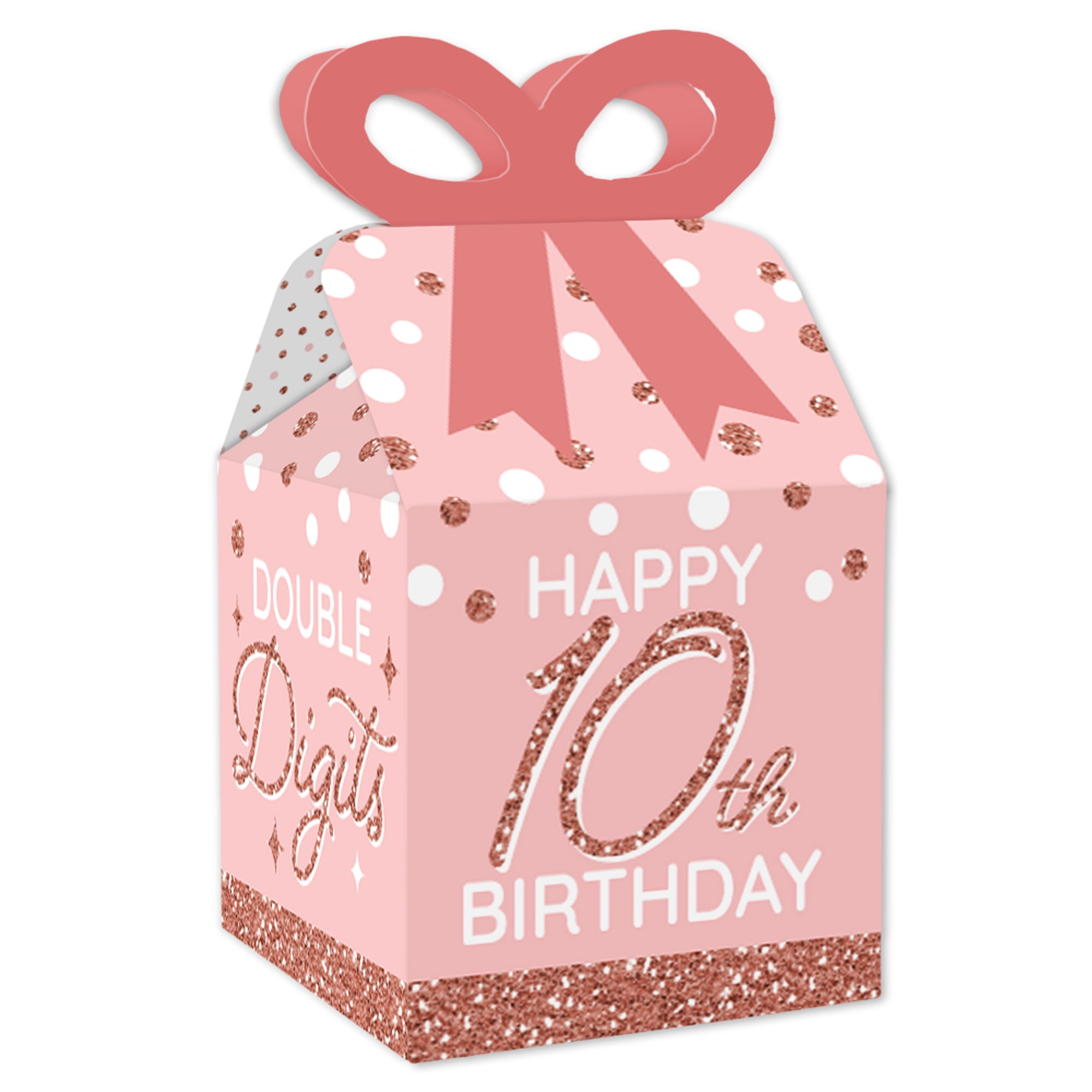 Big Dot of Happiness 10th Pink Rose Gold Birthday - Square Favor Gift ...