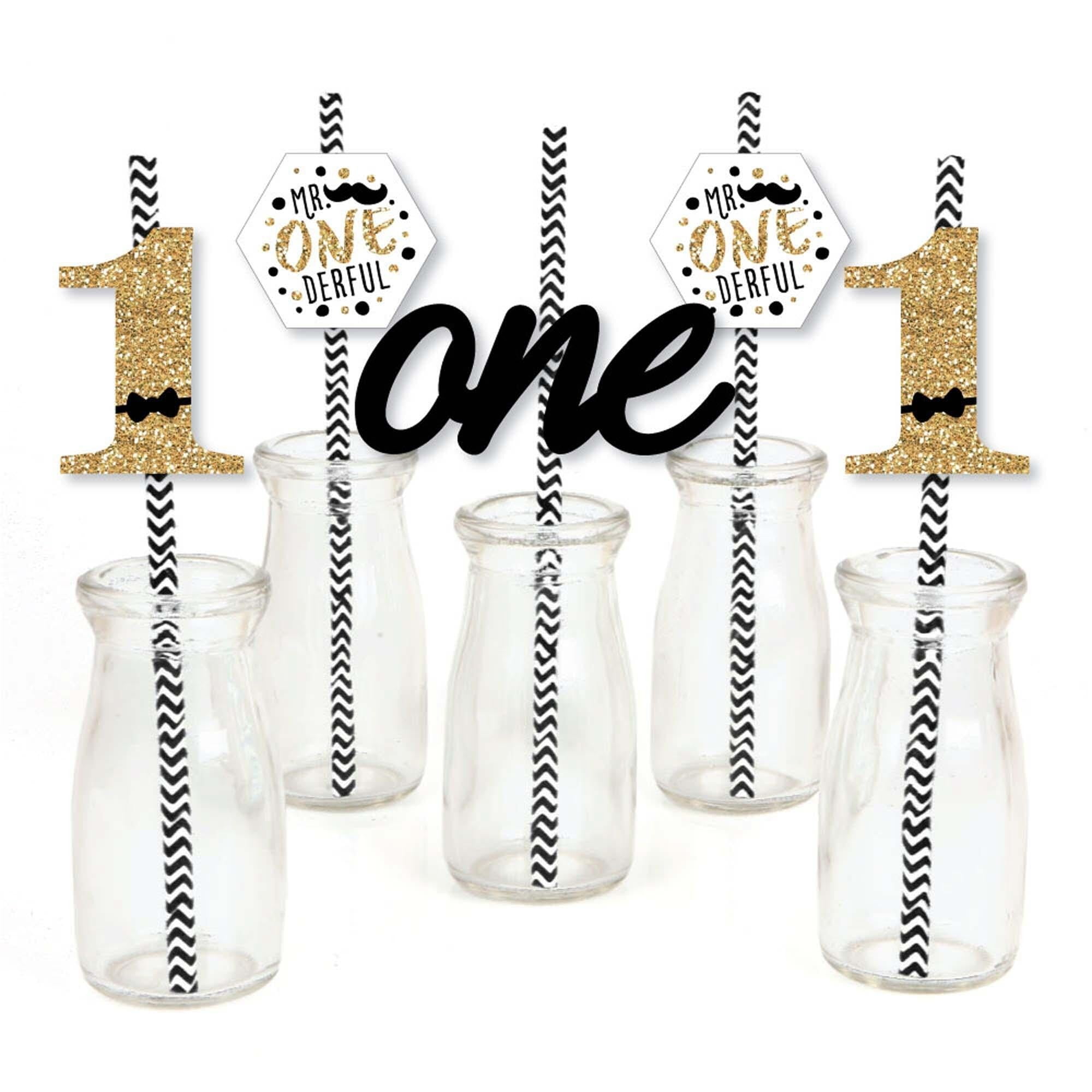 Big Dot of Happiness 1st Birthday Little Mr. Onederful - Paper Straw ...