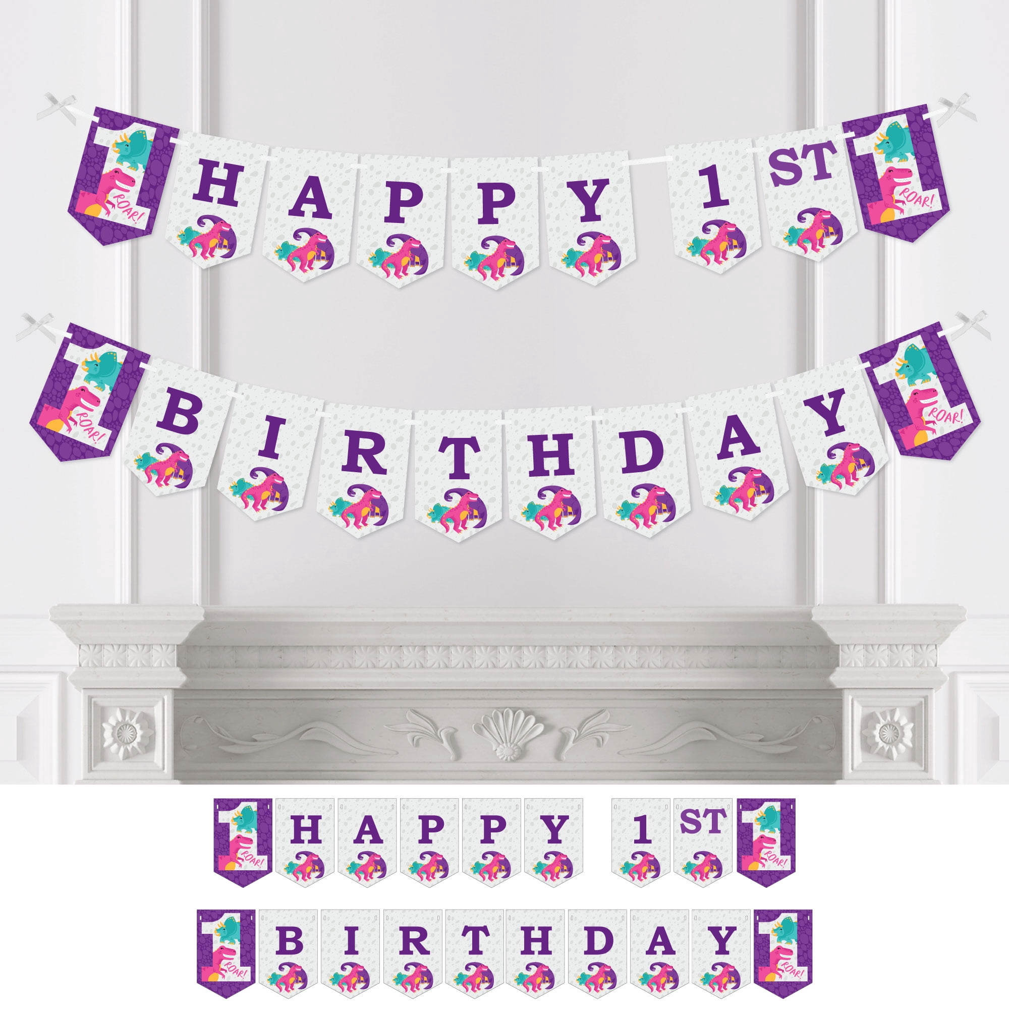 Big Dot of Happiness 1st Birthday Roar Dinosaur Girl - ONEasaurus Dino ...