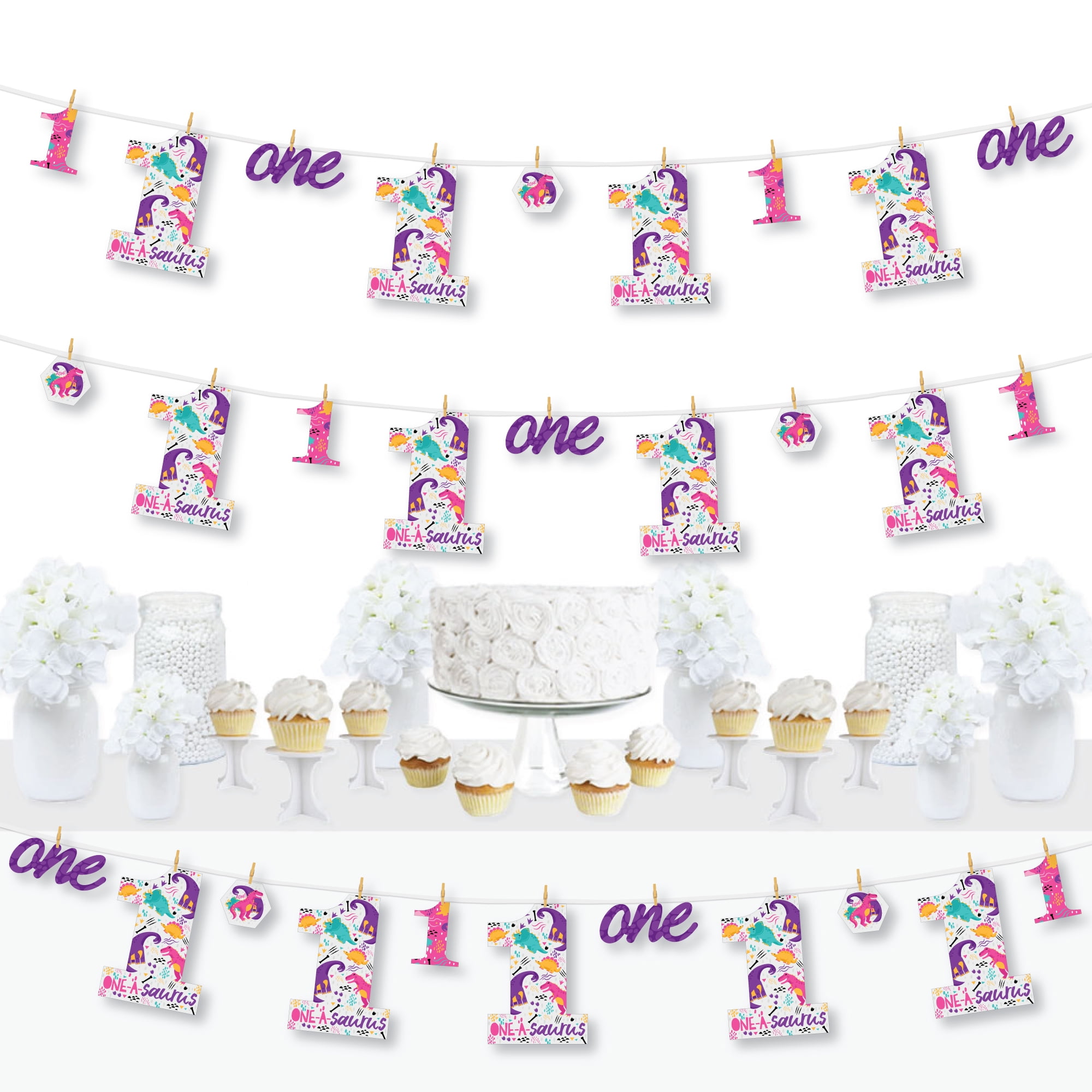 Big Dot of Happiness 1st Birthday Roar Dinosaur Girl - ONEasaurus Dino ...