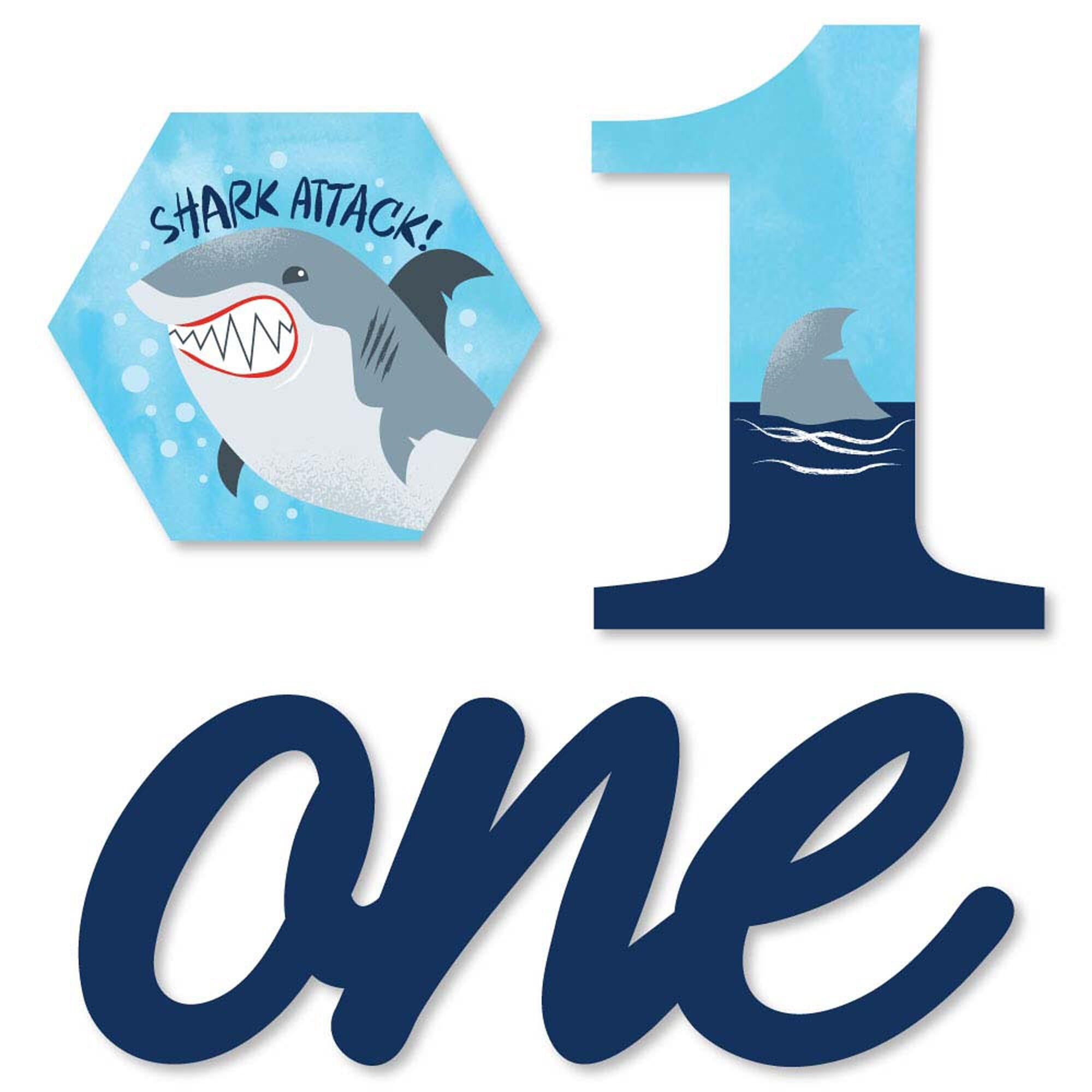 Big Dot of Happiness 1st Birthday Shark Zone - DIY Shaped Jawsome Shark ...