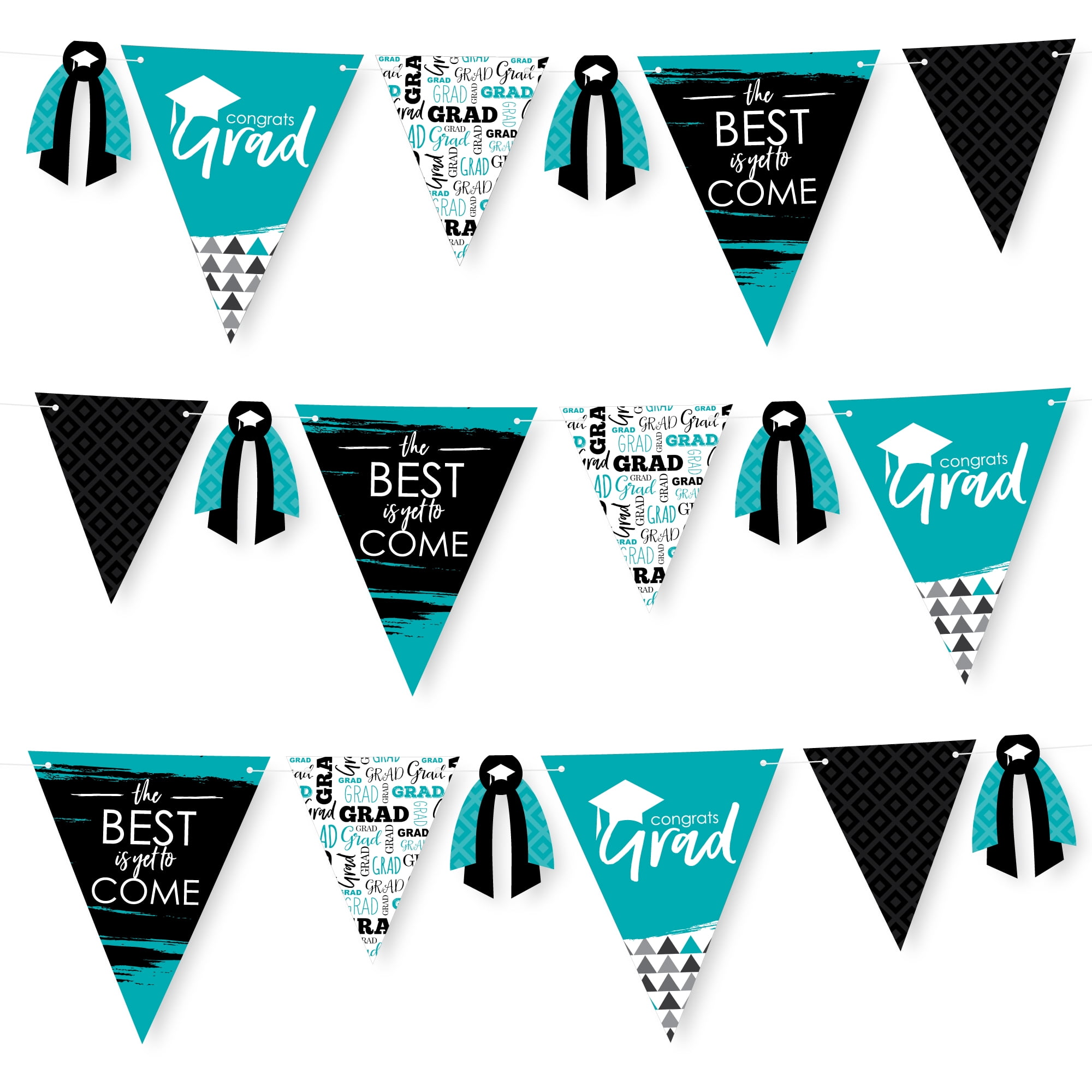 Big Dot of Happiness 30 Piece Teal Graduation Party Pennant Triangle ...