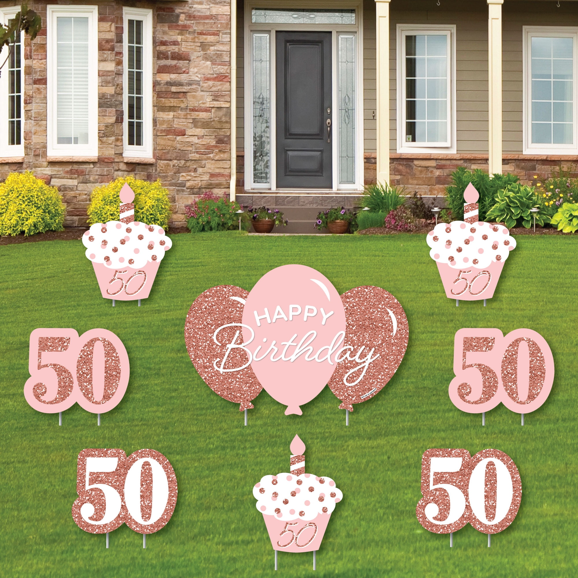 Big Dot of Happiness 50th Pink Rose Gold Birthday - Yard Sign and ...