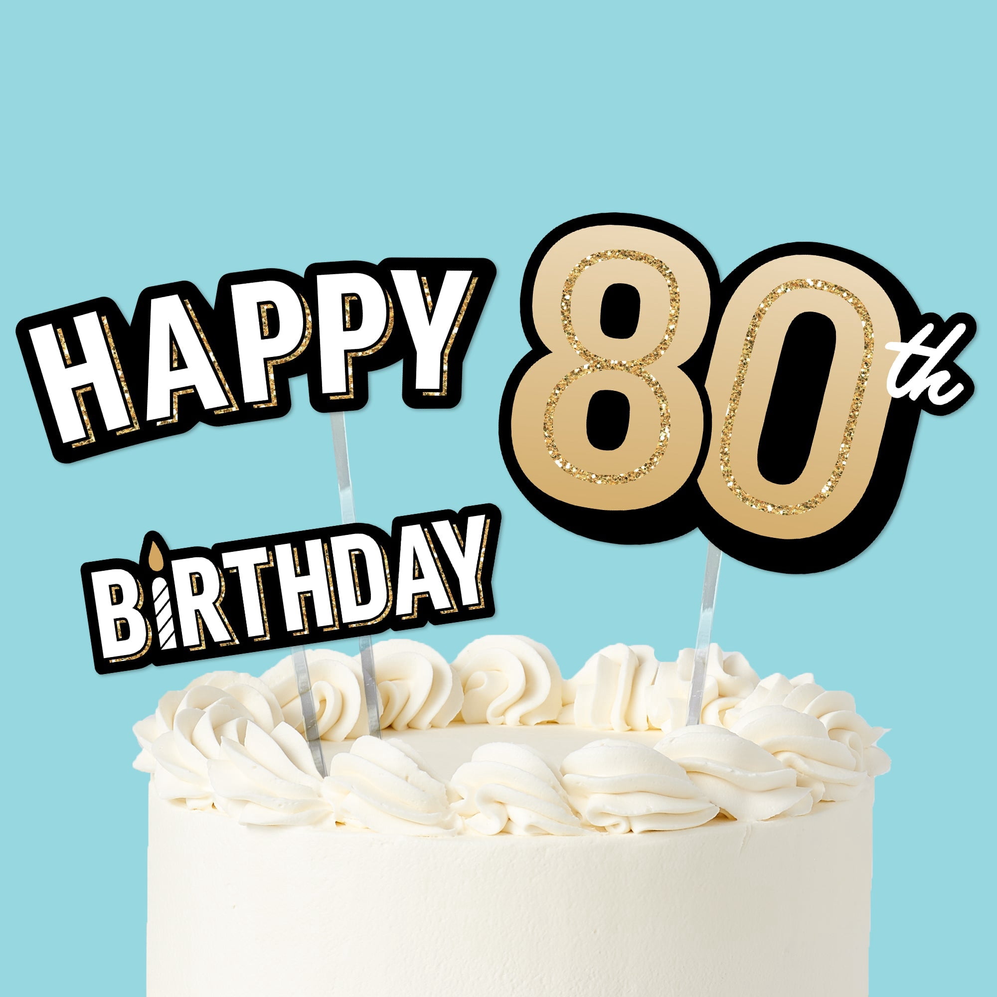 Big Dot of Happiness 80th Birthday Cake Topper Set, Black and Gold ...