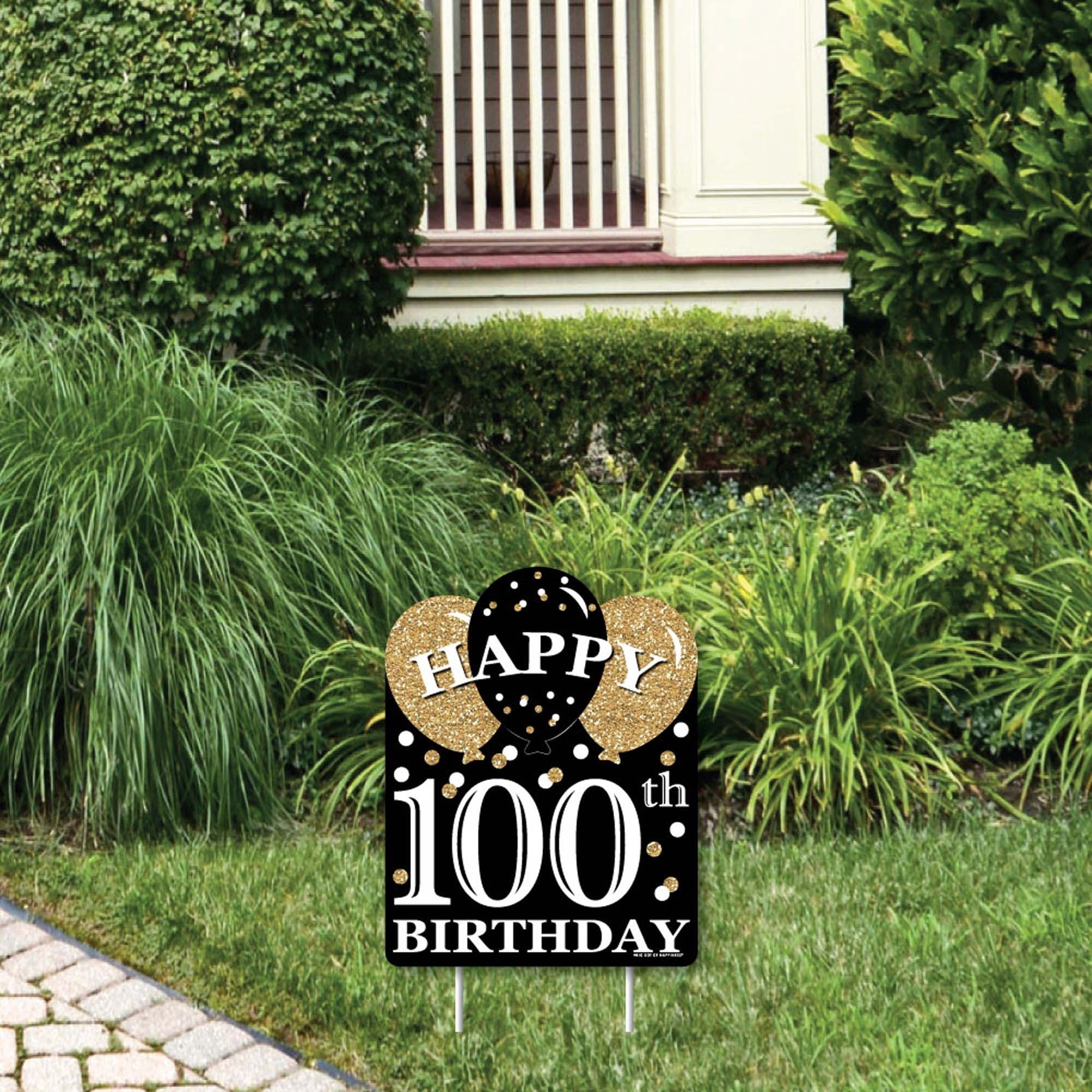 Big Dot of Happiness Adult 100th Birthday - Gold - Outdoor Lawn Sign ...