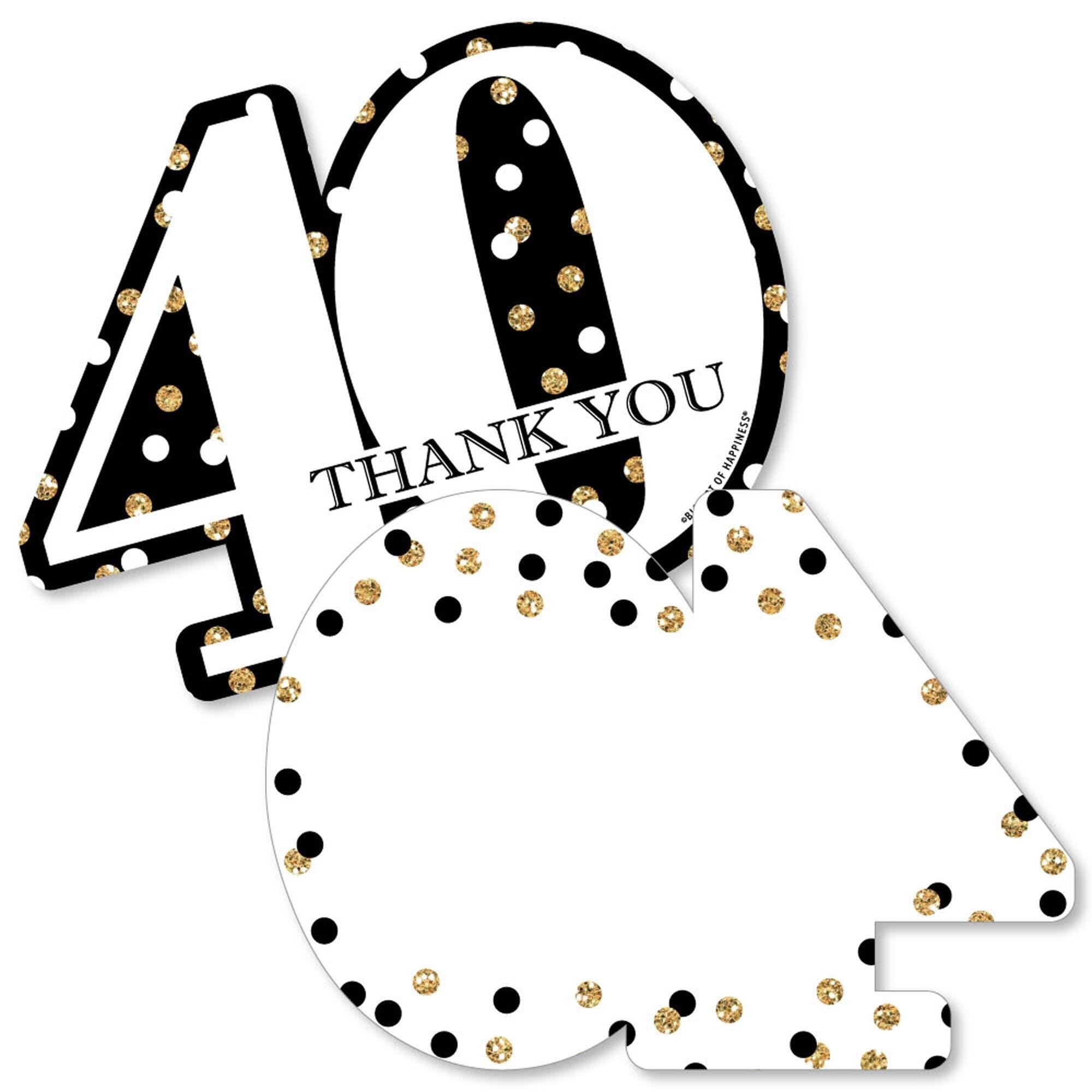 Big Dot of Happiness Adult 40th Birthday - Gold - Shaped Thank You ...