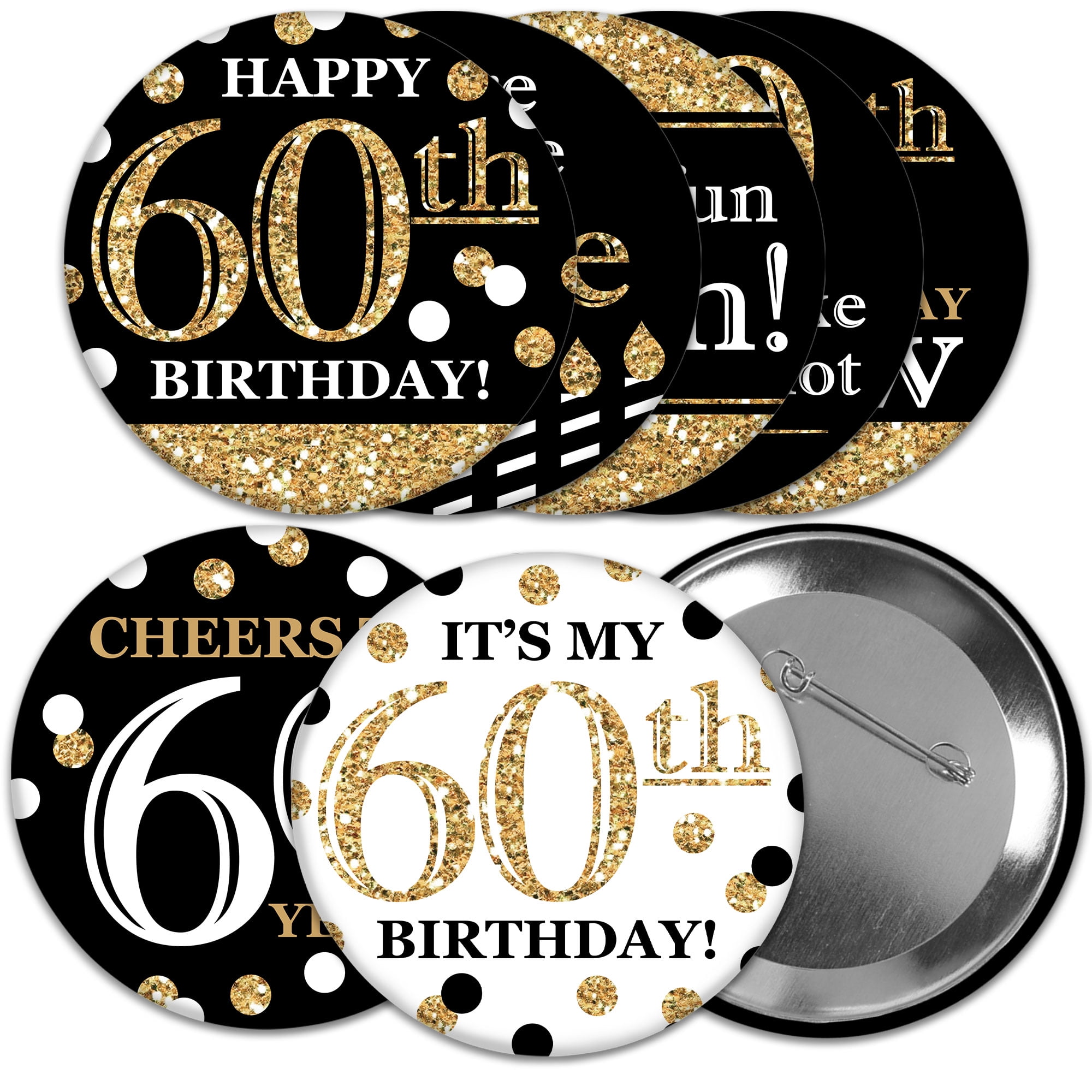 Big Dot of Happiness 60th Birthday - Gold - Pinback Buttons - Happy ...