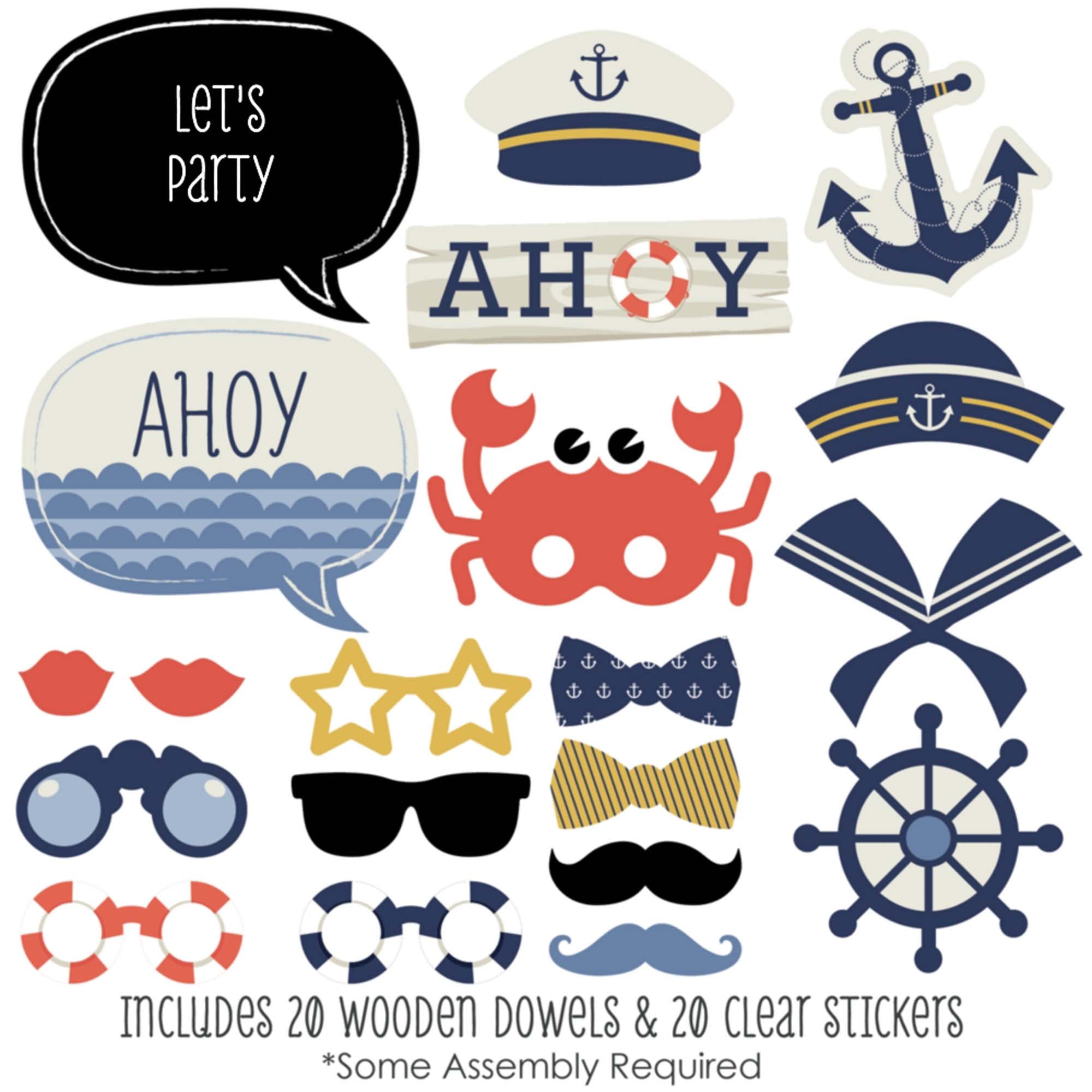 Big Dot of Happiness Ahoy - Nautical - Photo Booth Props Kit - 20 Count ...