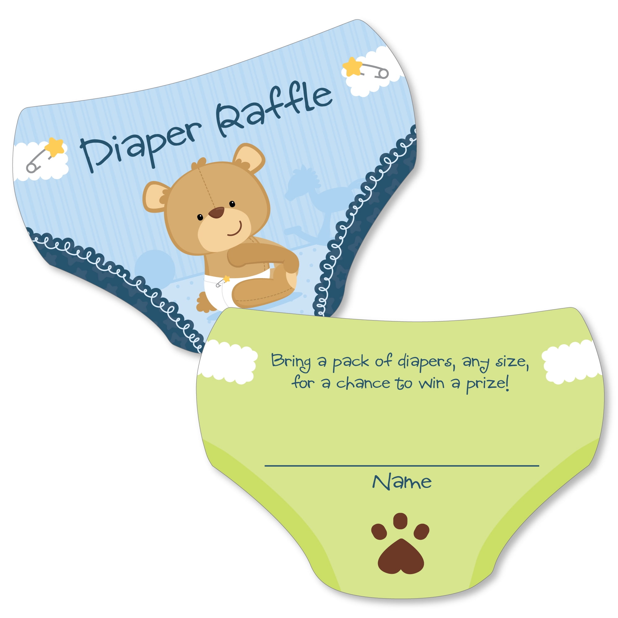 Big Dot of Happiness Baby Boy Teddy Bear - Diaper Shaped Raffle Ticket ...