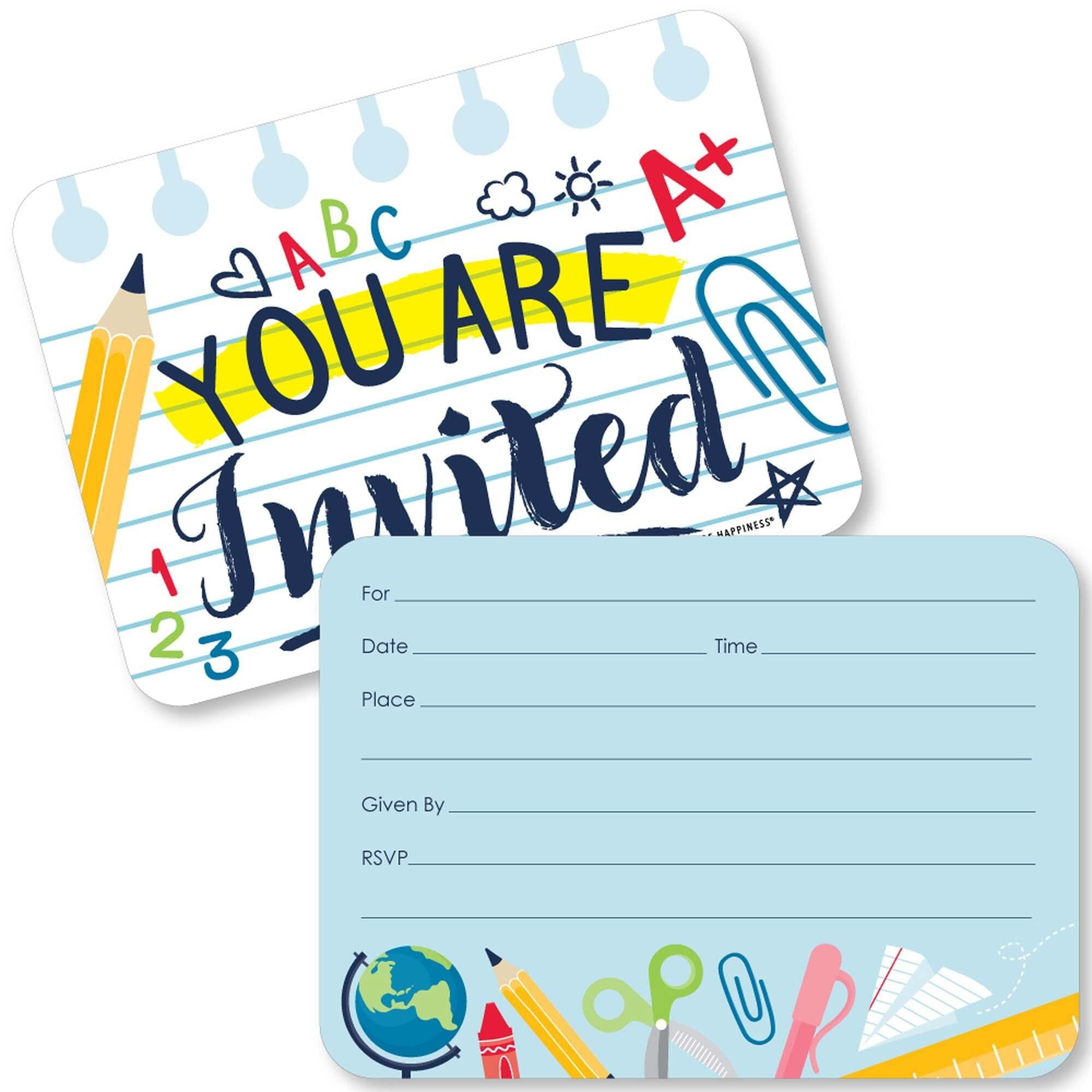 Big Dot of Happiness Back to School - Shaped Fill-in Invitations ...