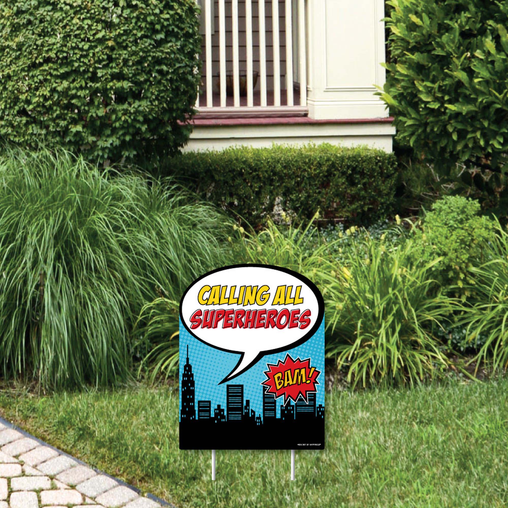 Big Dot of Happiness Bam Superhero - Outdoor Lawn Sign - Baby Shower or ...