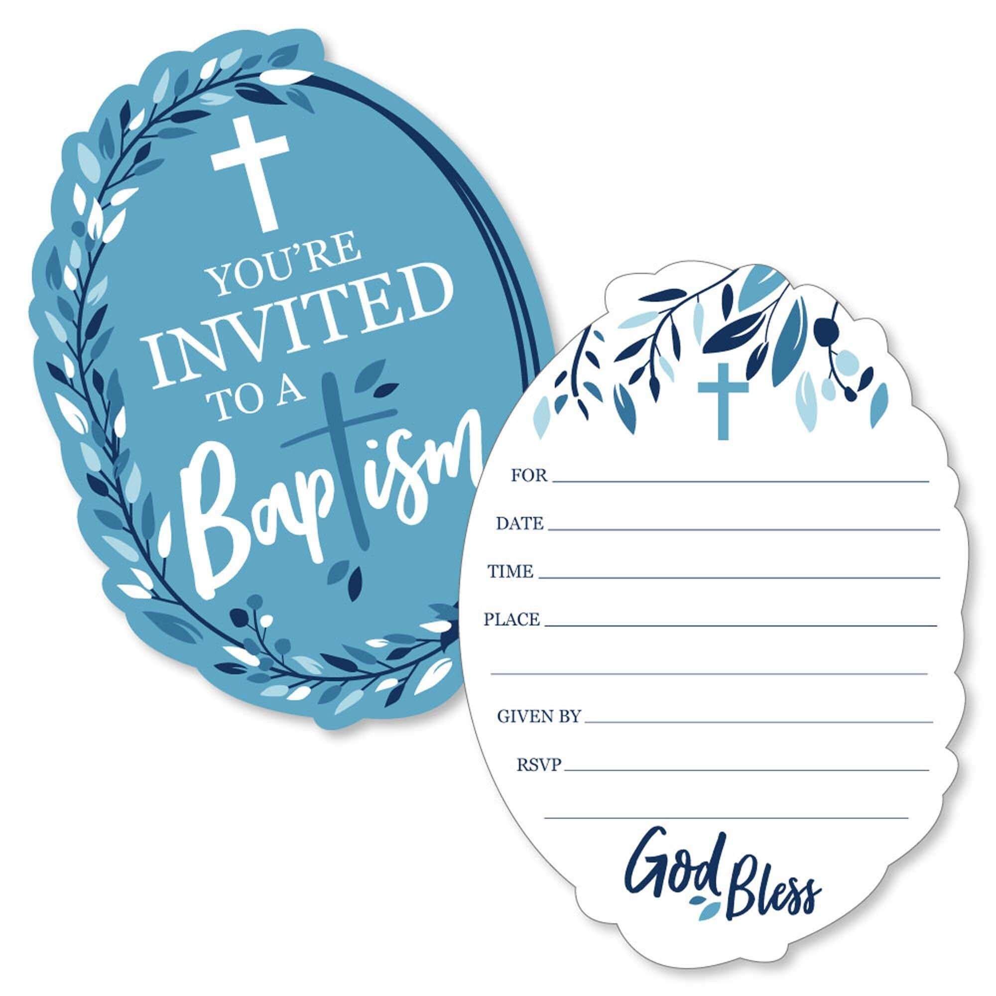 Big Dot of Happiness Baptism Blue Elegant Cross - Shaped Fill-in ...