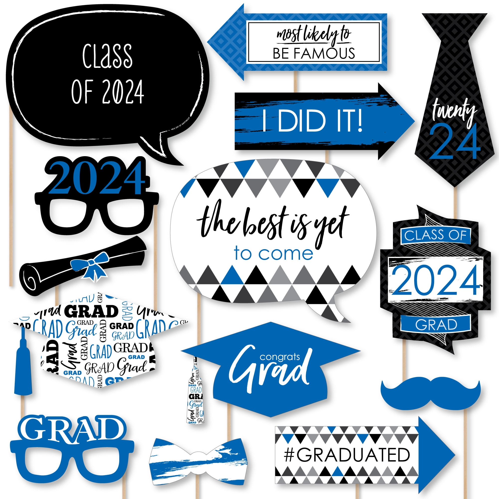 Big Dot of Happiness Blue 2024 Grad Party Photo Booth Props Kit - 20 ...