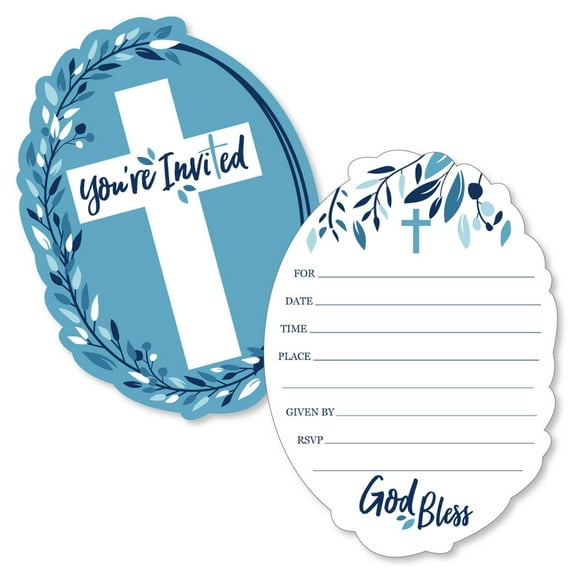 Big Dot of Happiness Blue Elegant Cross - Shaped Fill-in Invitations ...