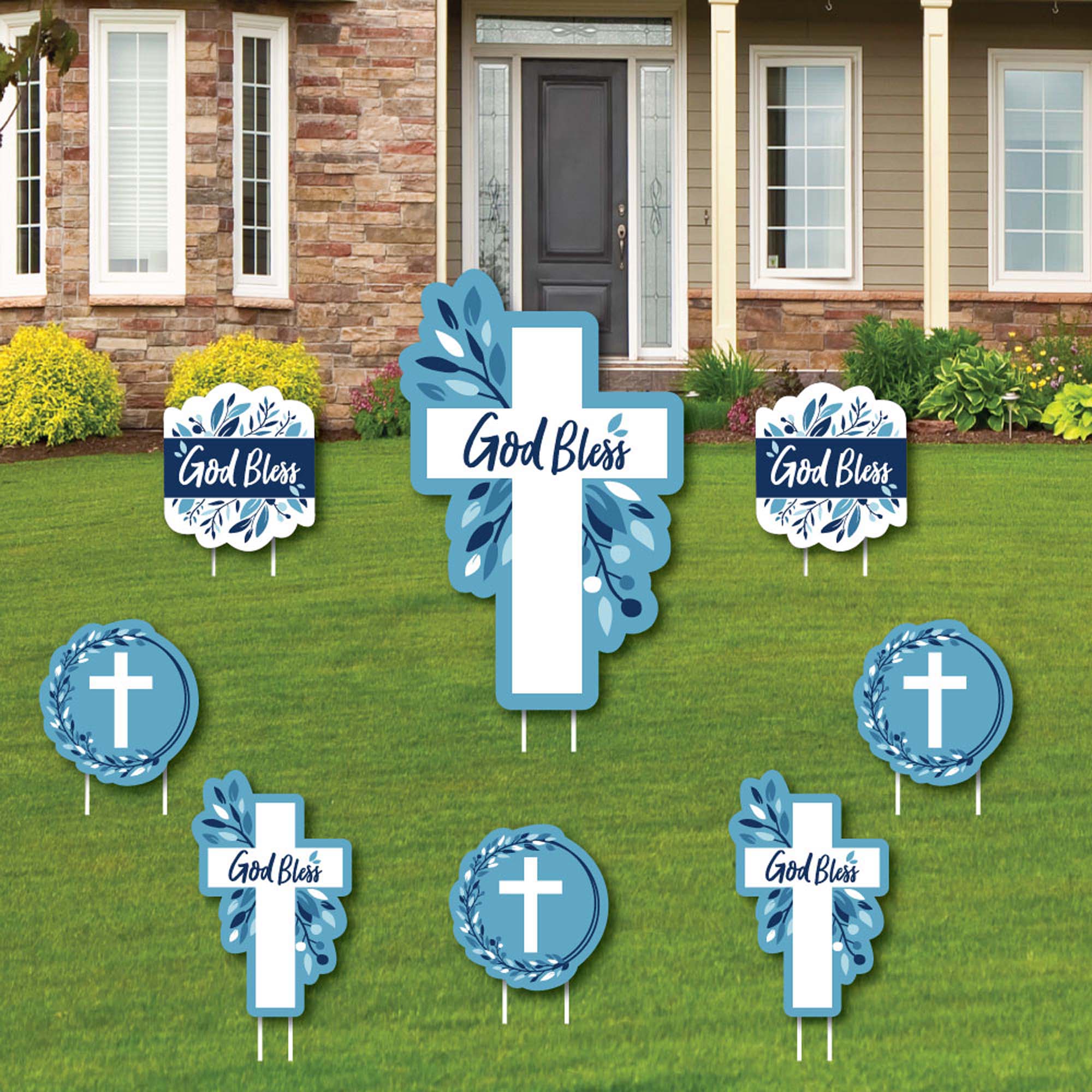 Big Dot of Happiness Blue Elegant Cross - Yard Sign and Outdoor Lawn ...