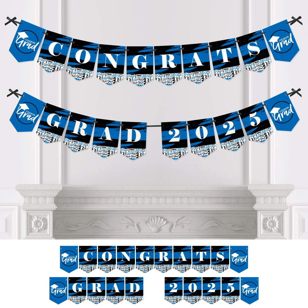 Big Dot of Happiness Blue Graduation Bunting Banner - Congrats Grad ...