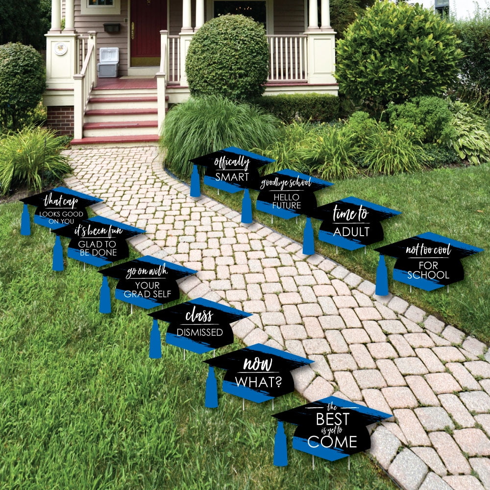 Big Dot of Happiness Blue Graduation Lawn Decorations - 10 Piece ...