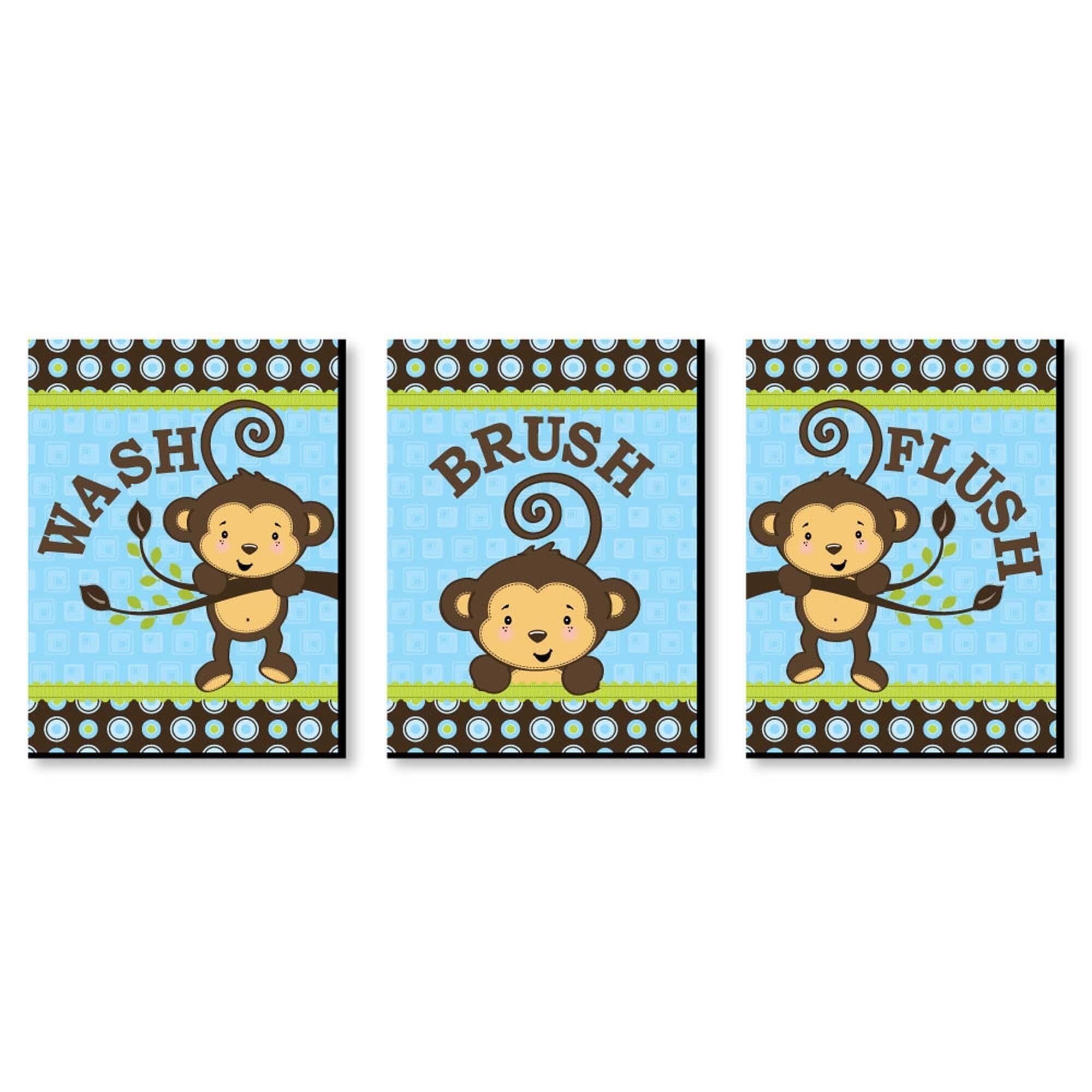 Big Dot of Happiness Blue Monkey Boy - Kids Bathroom Rules Wall Art - 7 ...