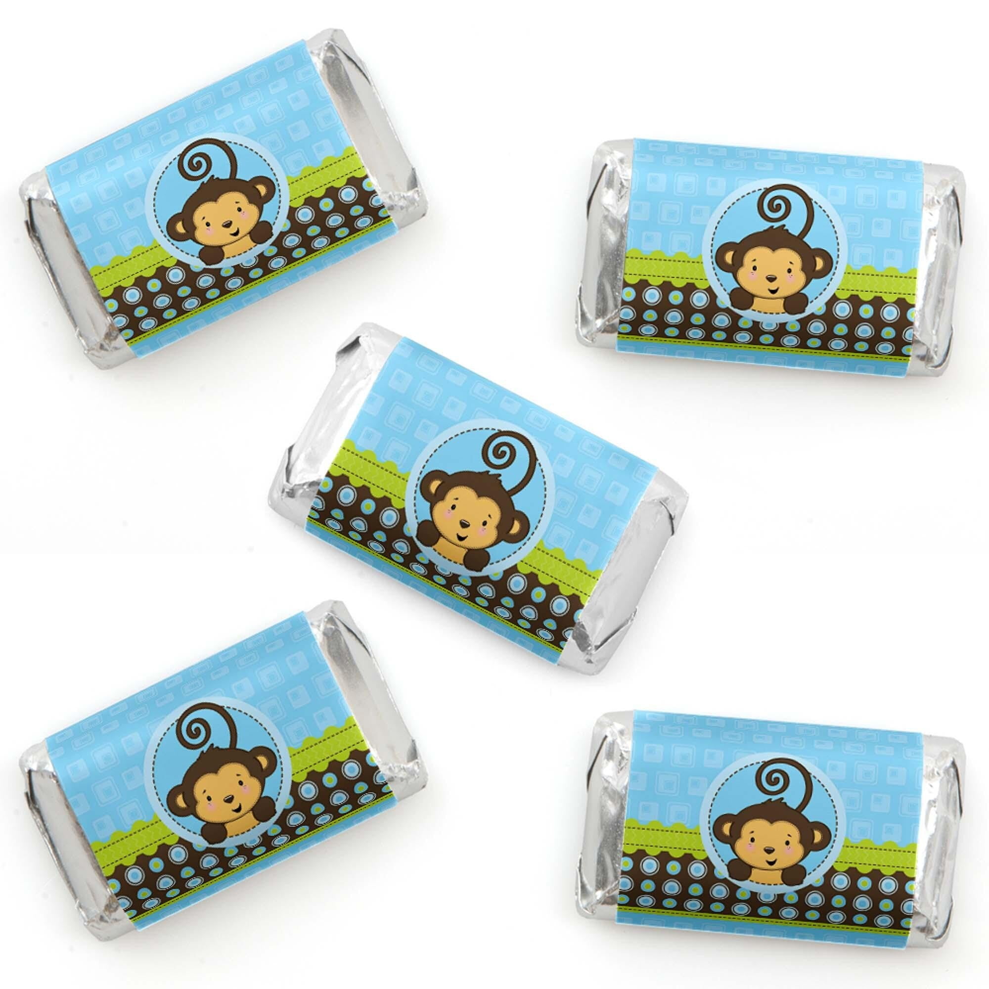 Big Dot of Happiness Blue Monkey Boy - Mini Candy Bar Wrapper Stickers ...