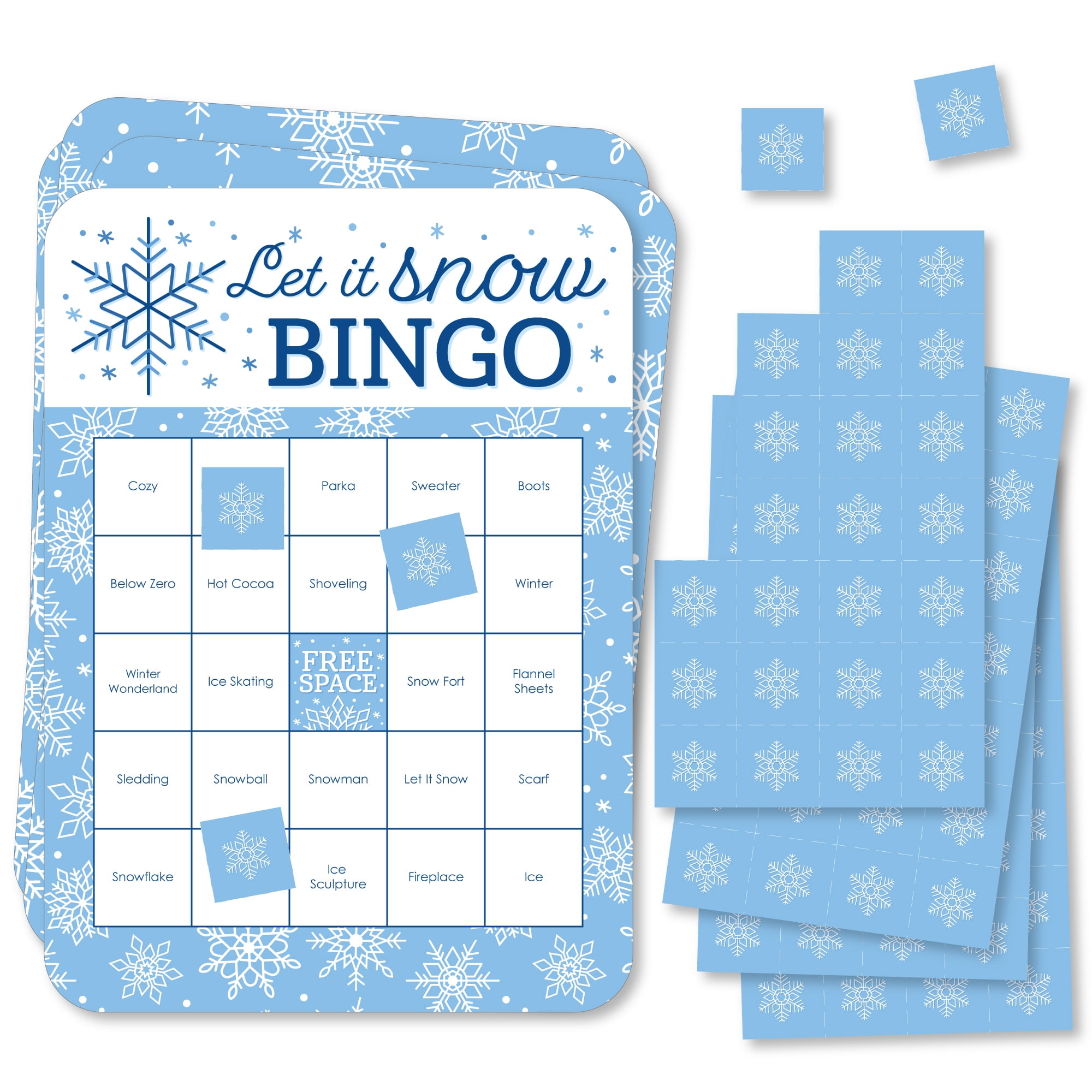 Big Dot of Happiness Blue Snowflakes - Bingo Cards and Markers - Winter ...