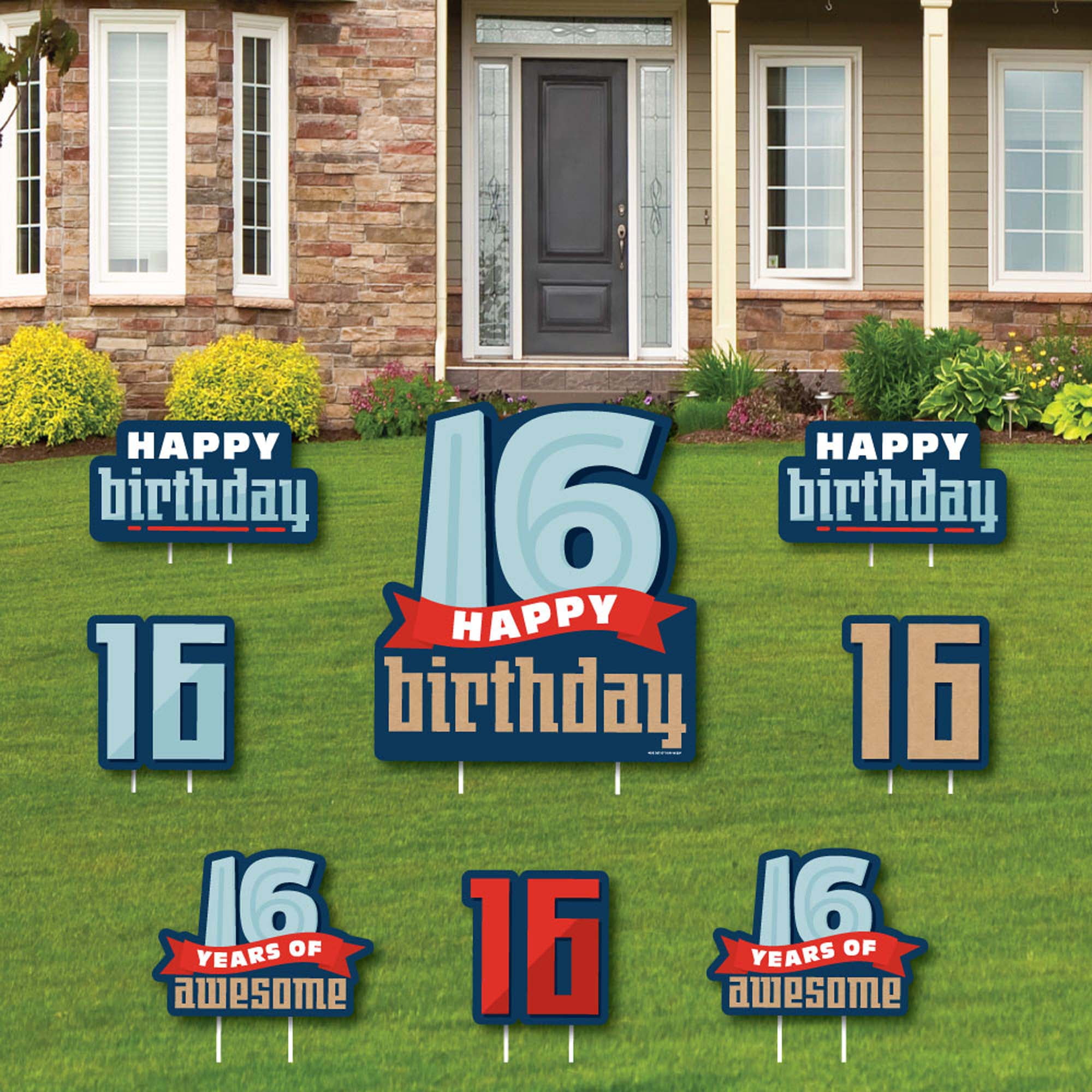 Big Dot of Happiness Boy 16th Birthday Yard Sign, Outdoor Lawn ...