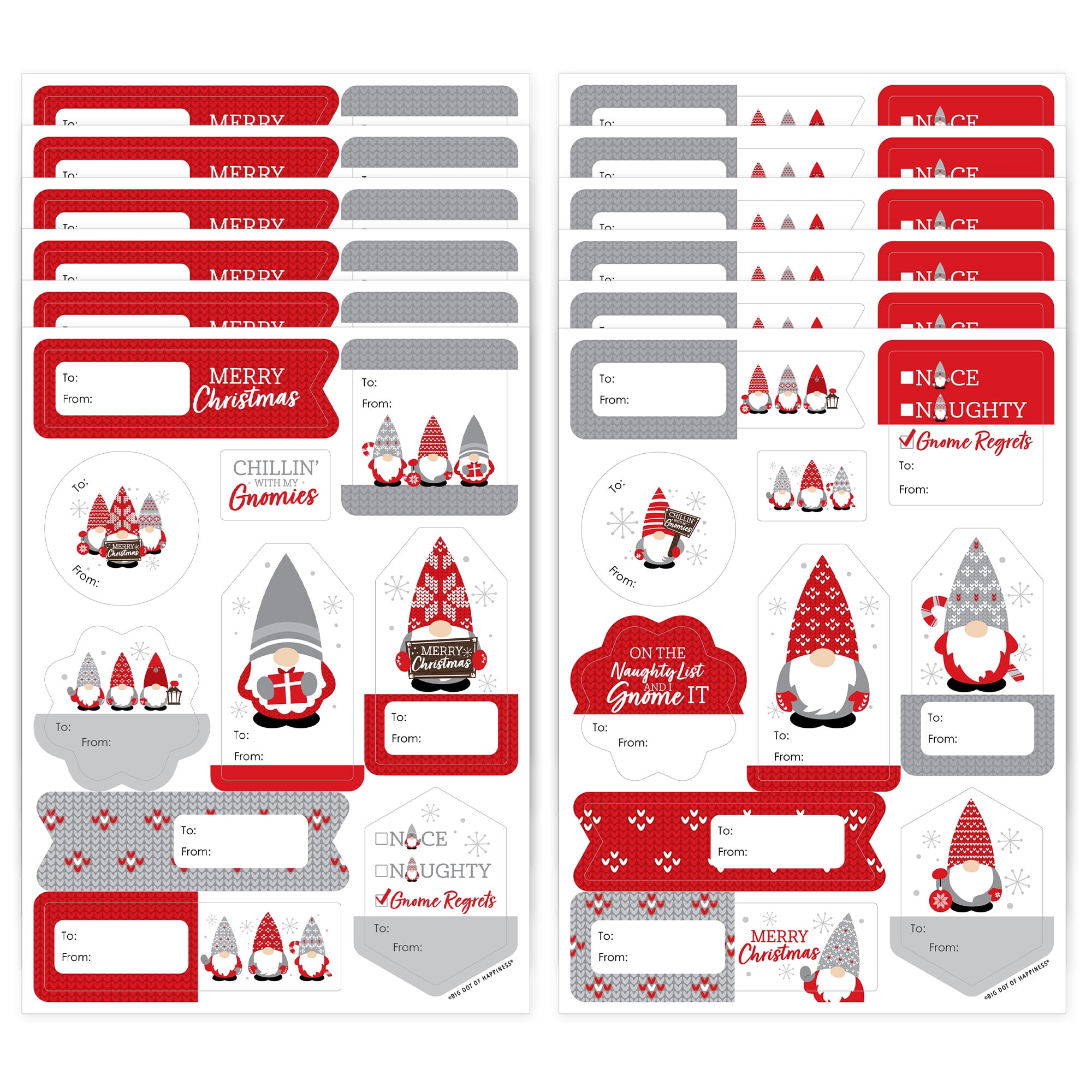 Big Dot of Happiness Christmas Gnomes - Holiday Party Gift Tag Labels ...
