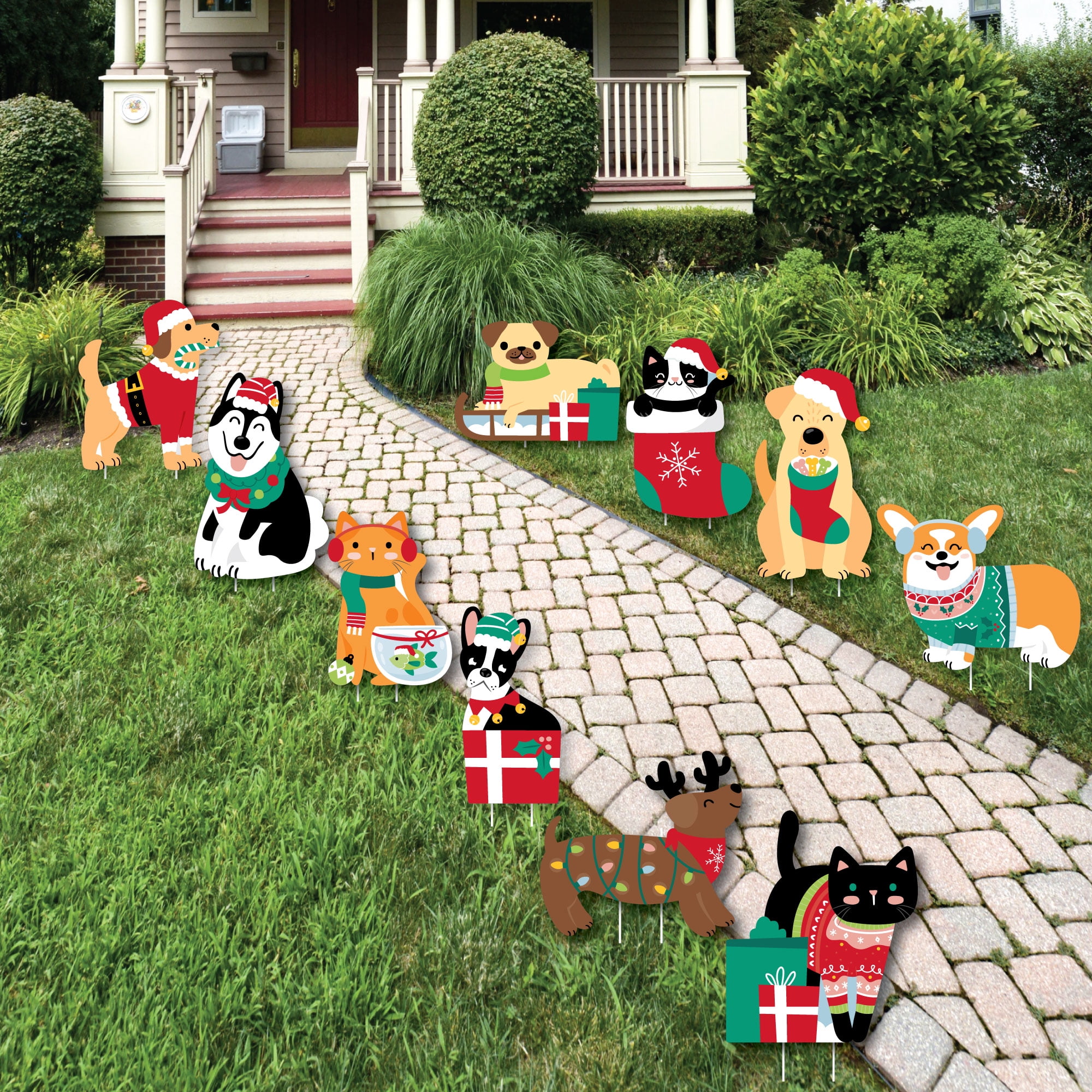 Big Dot of Happiness Christmas Pets - Lawn Decorations - Outdoor Cats ...
