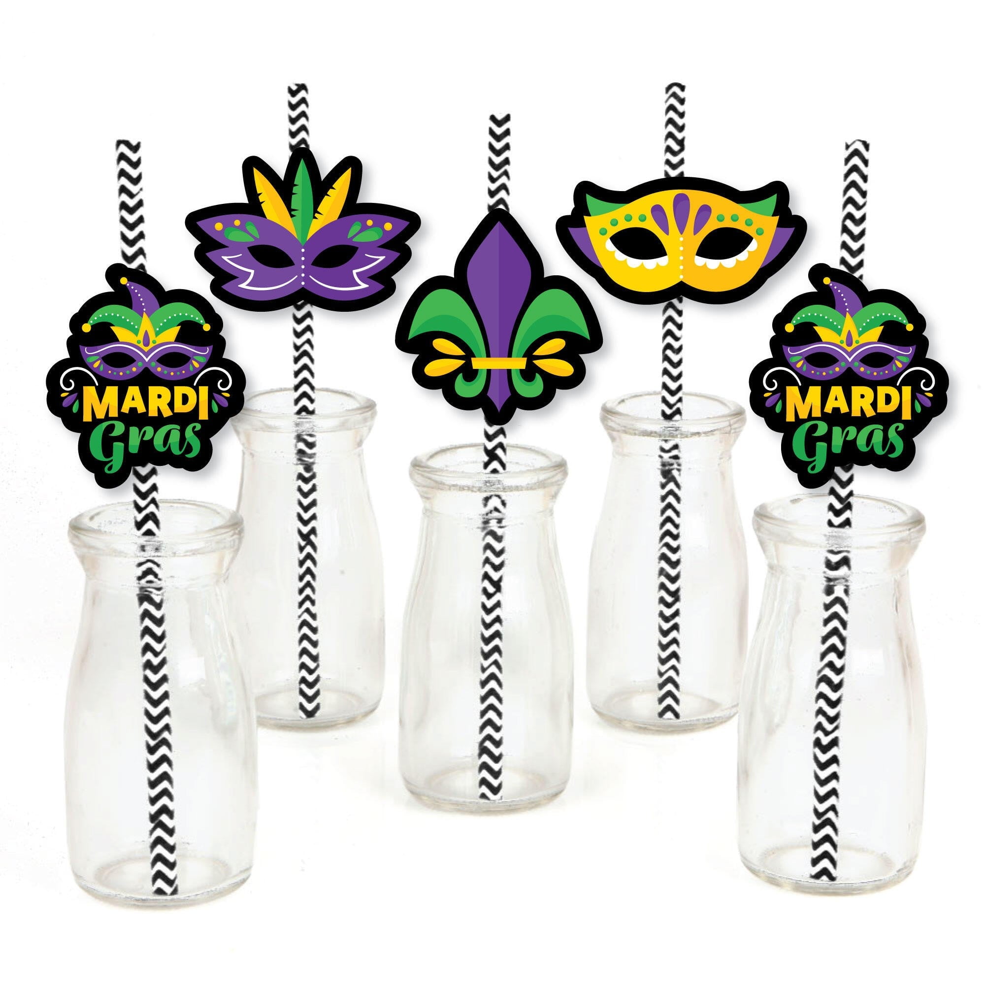 Big Dot of Happiness Colorful Mardi Gras Mask - Paper Straw Decor ...