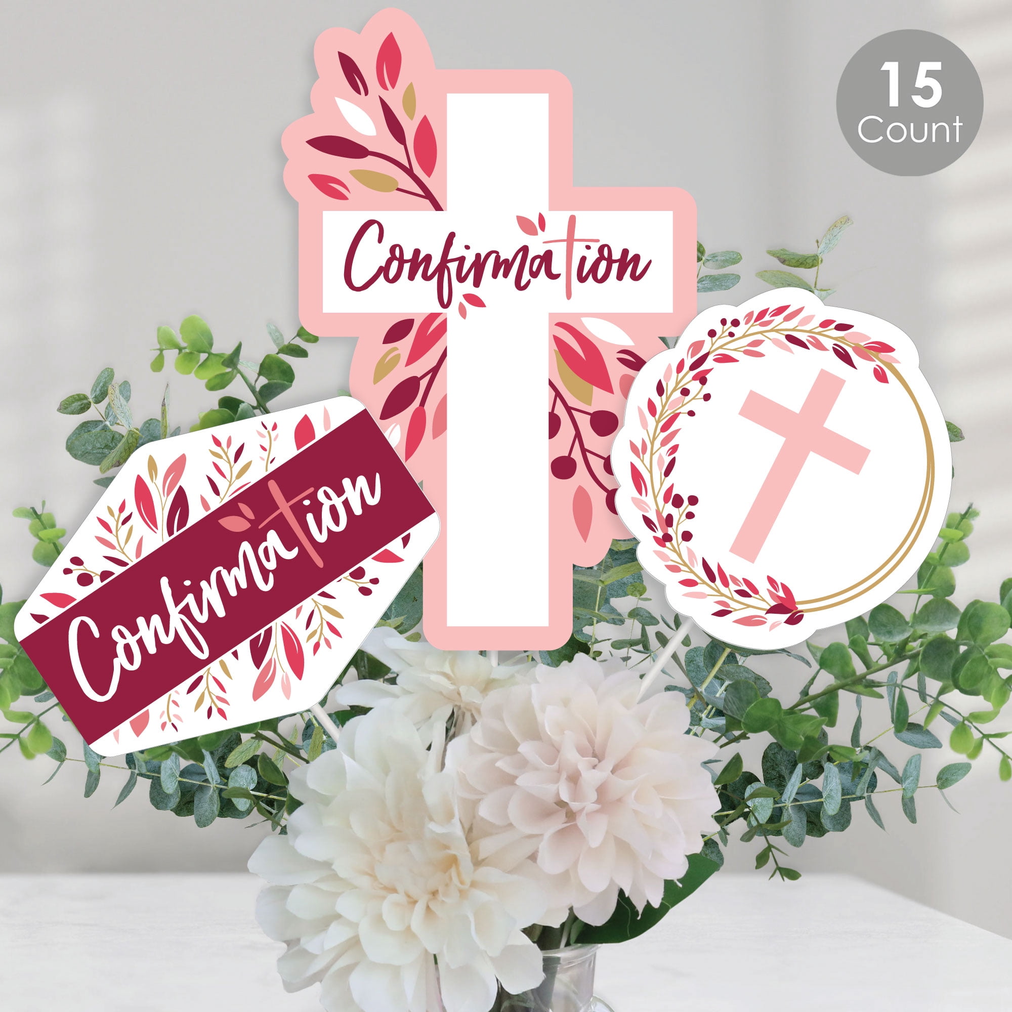 Big Dot of Happiness Confirmation Pink Elegant Cross - Girl Religious ...