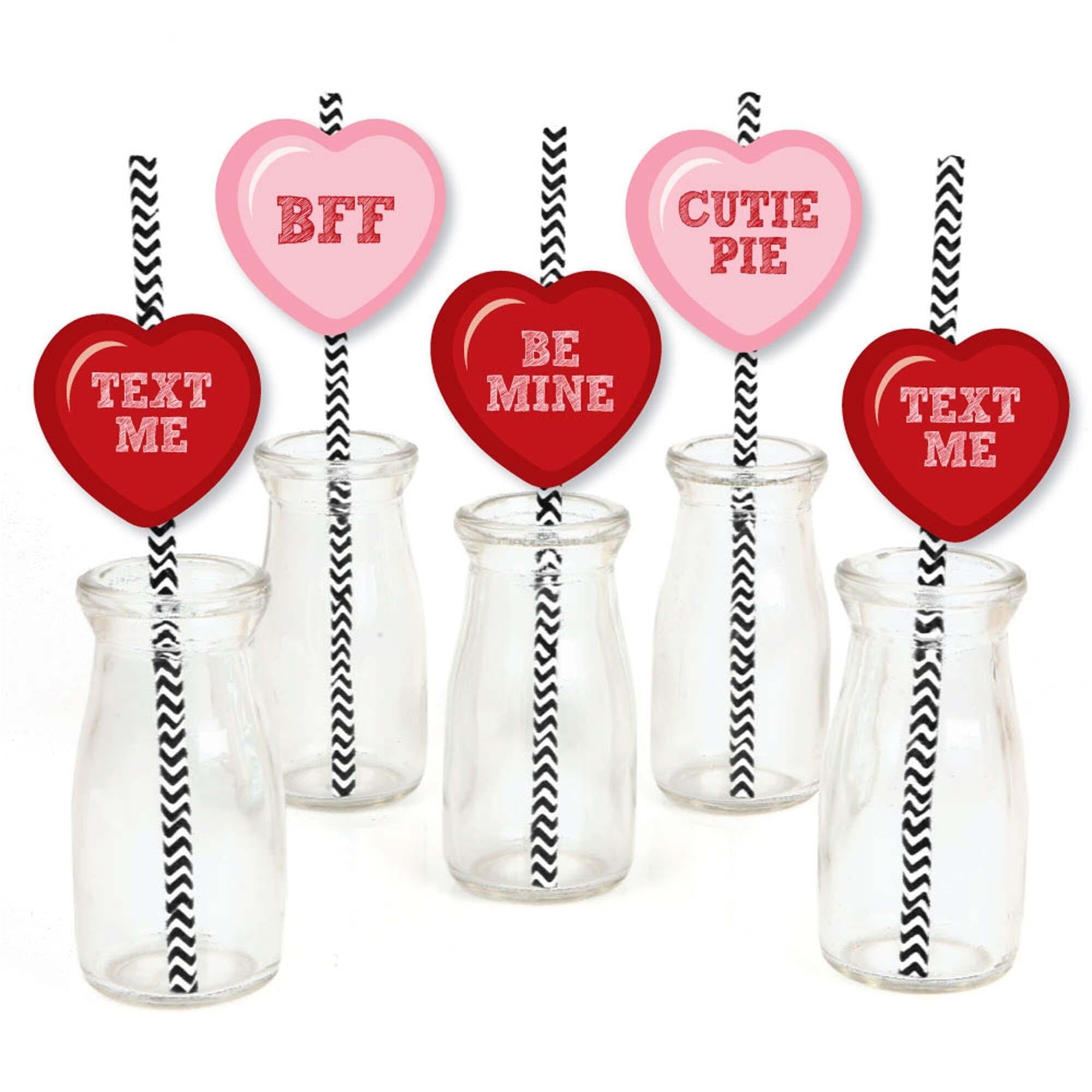 Big Dot of Happiness Conversation Hearts Paper Straw Decor - Valentine ...