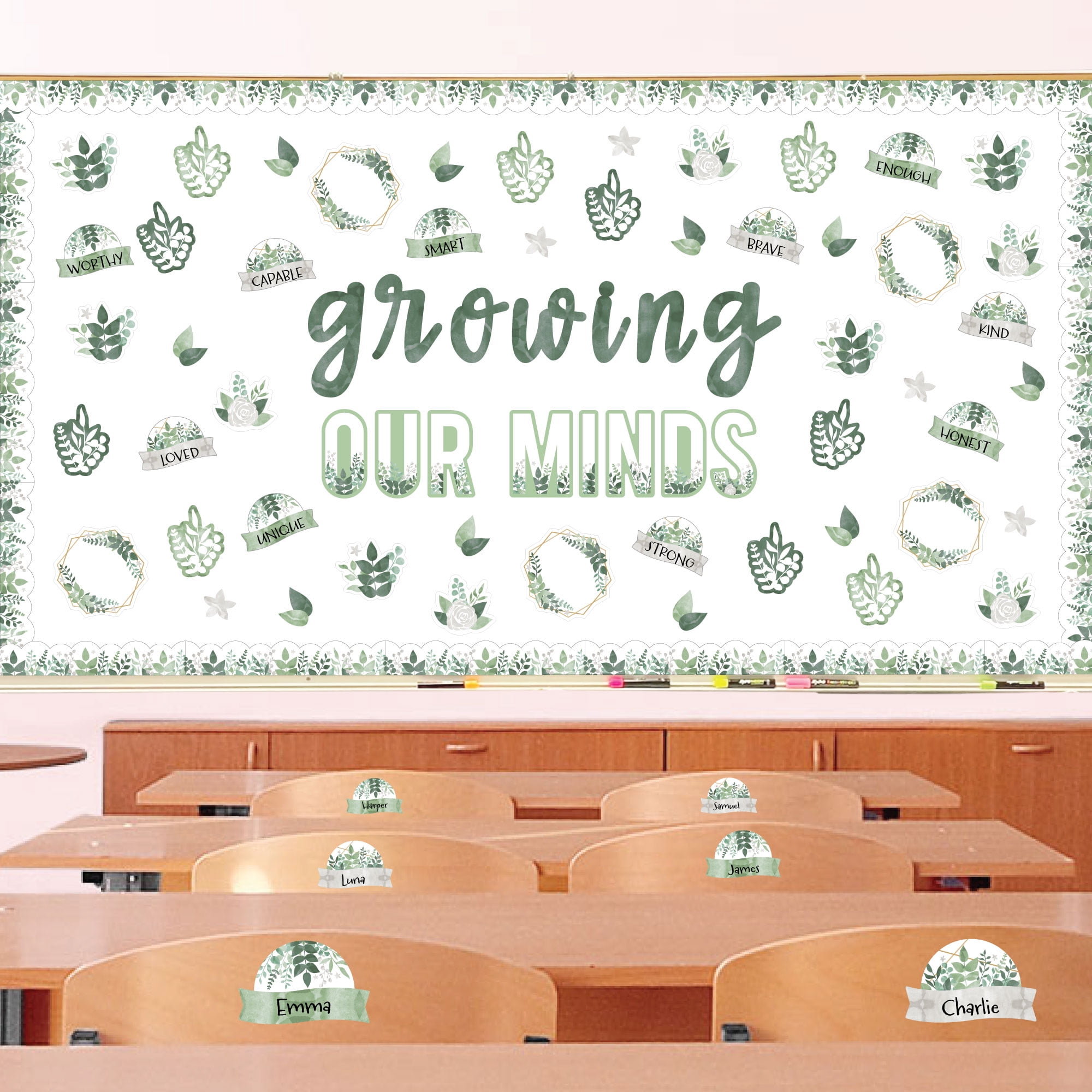 Big Dot of Happiness Eucalyptus Greenery School Bulletin Board Set ...