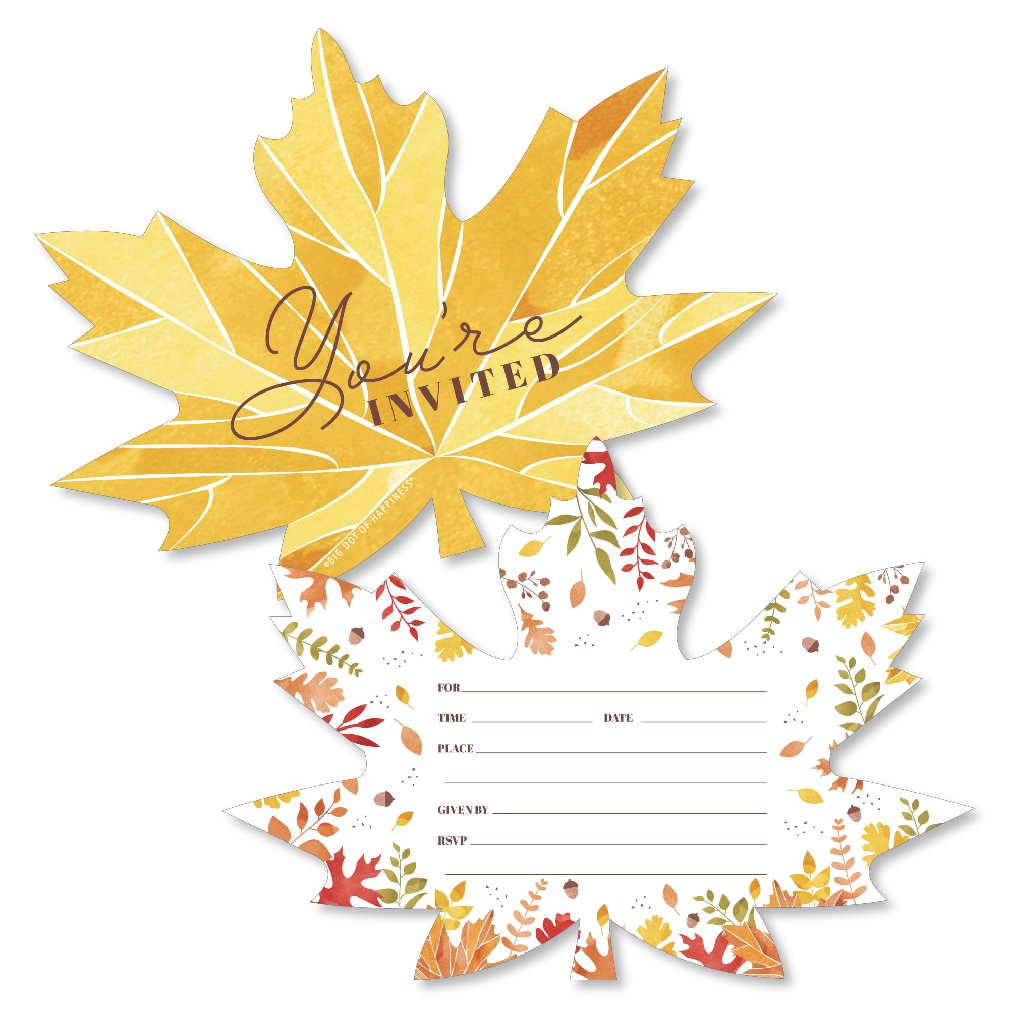 Big Dot of Happiness Fall Foliage - Shaped Fill-In Invitations - Autumn ...