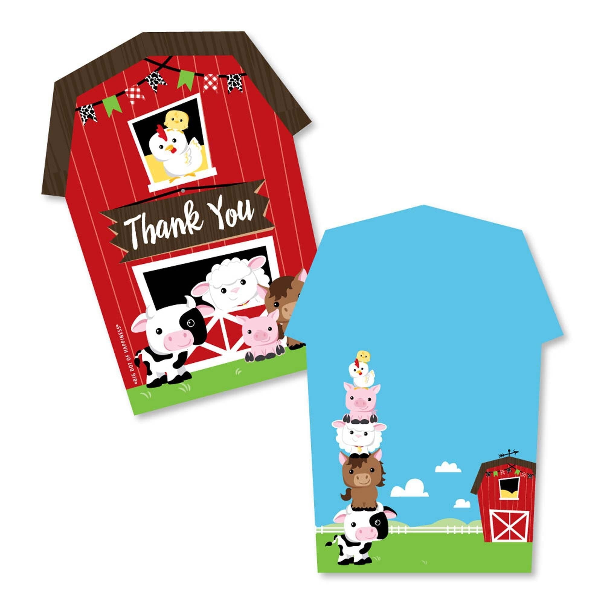 Big Dot of Happiness Farm Animals - Shaped Thank You Cards - Barnyard ...