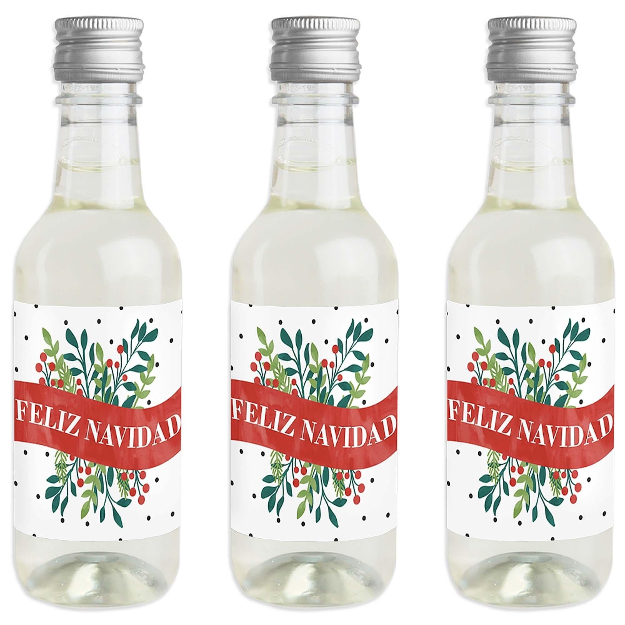 Big Dot of Happiness Feliz Navidad - Mini Wine and Champagne Bottle ...